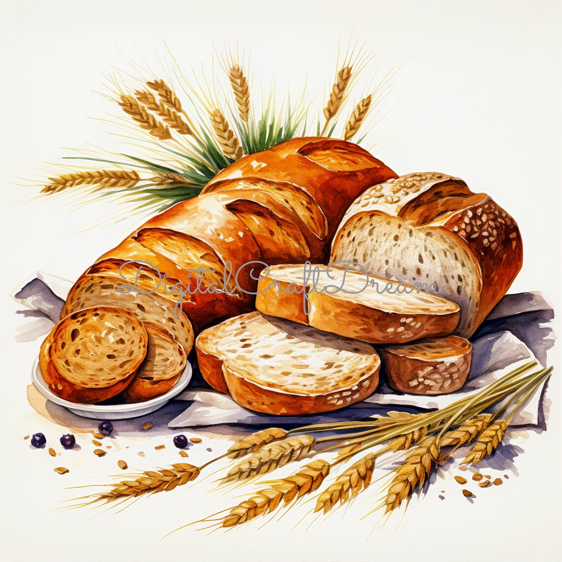 Watercolor Bread Clipart, 12 High Quality Jpgs, Food Clipart Set ...