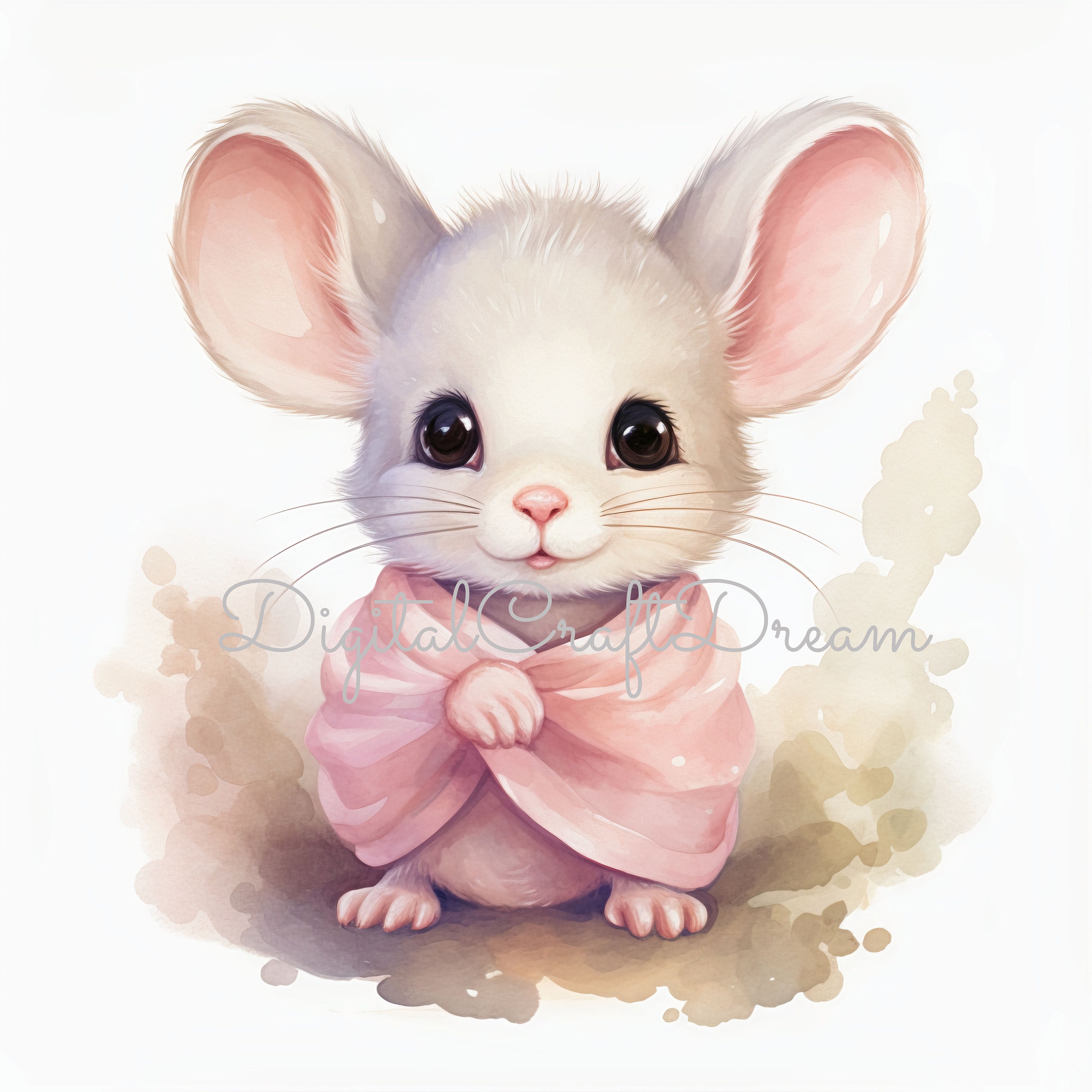 Adorable Watercolor Mouse Clipart, Cute Rodent Digital Art, Charming ...