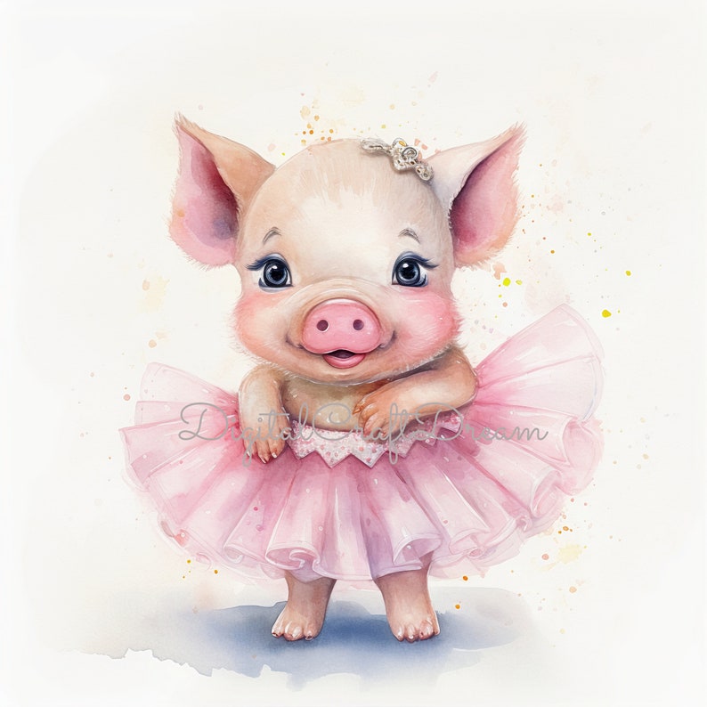 Pig Ballerina Watercolor Clipart, Nursery Art (digital Download) - Etsy