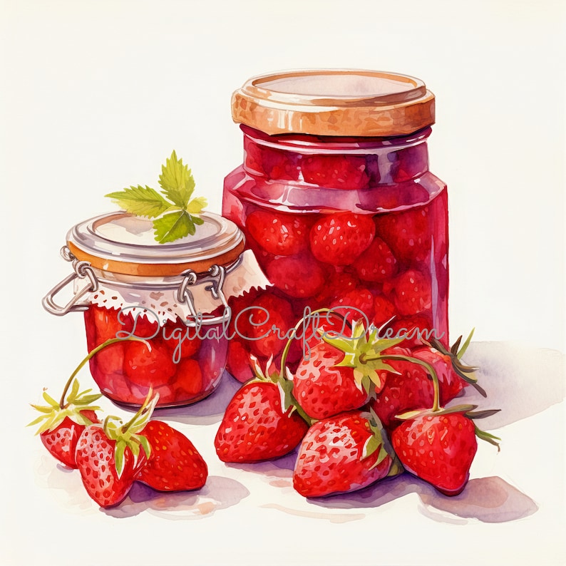 Strawberry Jam Clipart, 12 High Quality Jpgs, Watercolor Food Clipart ...