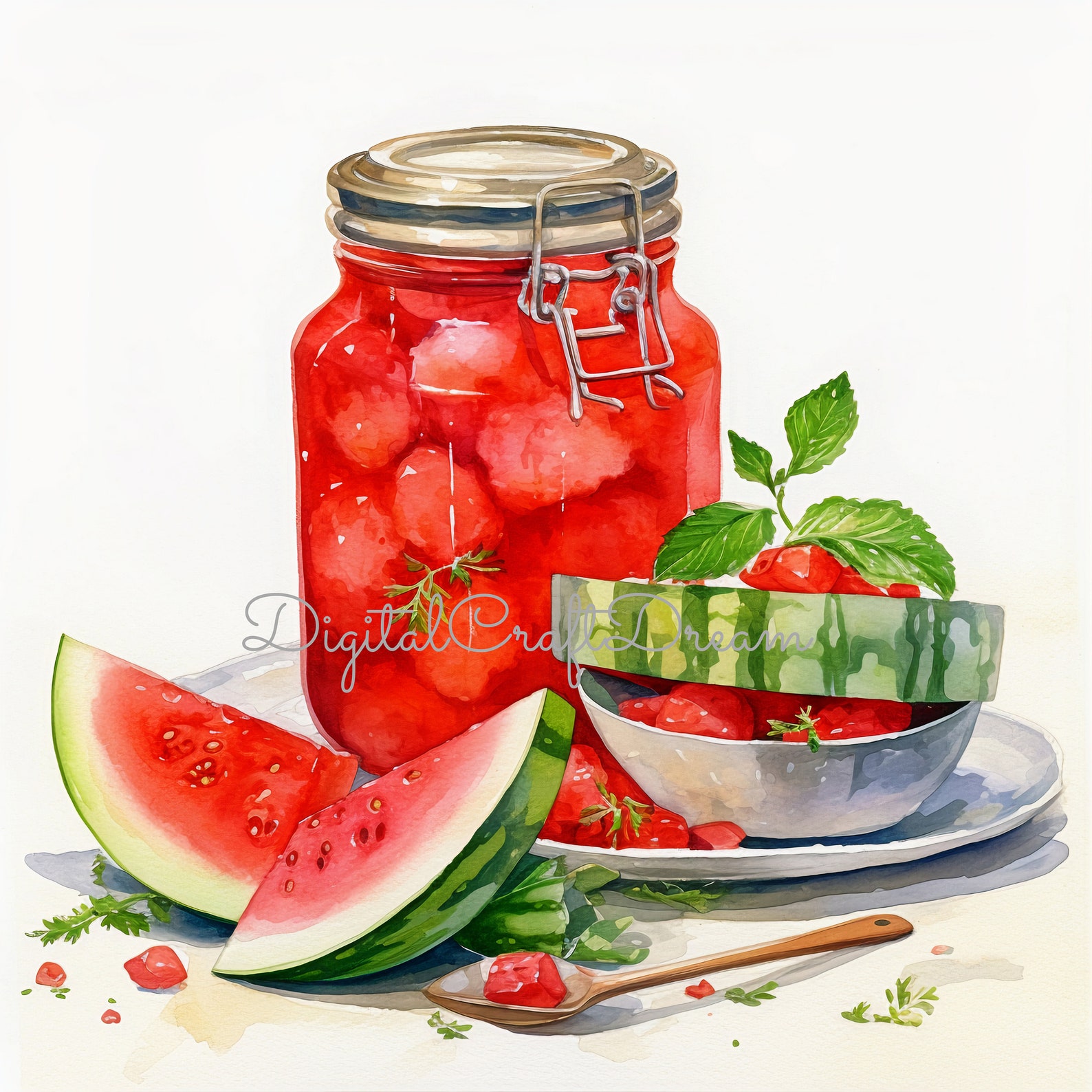 Watermelon Summer Clipart, Fresh Fruit Digital Art, Kitchen Decor ...