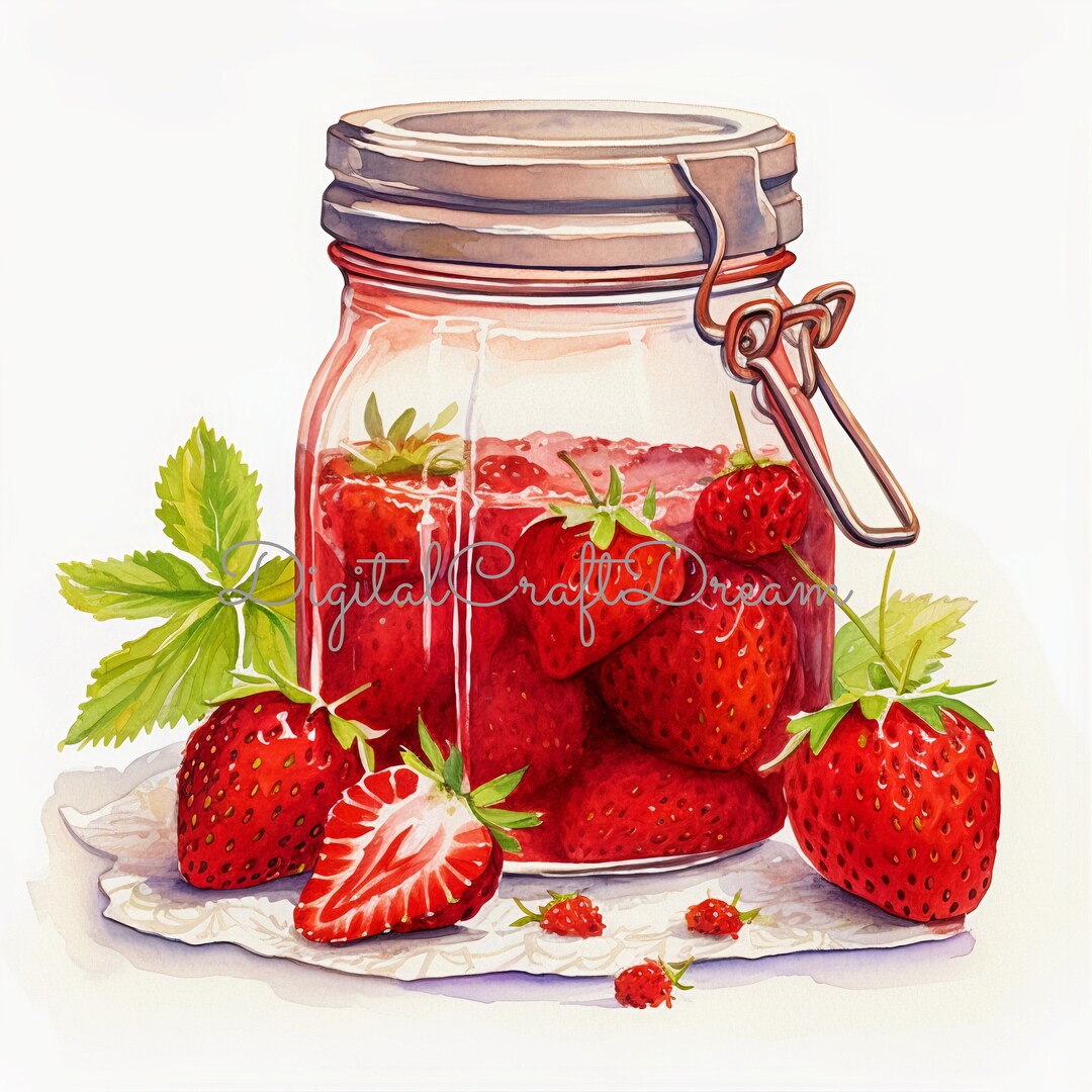 Strawberry Jam Clipart, 12 High Quality Jpgs, Watercolor Food Clipart ...