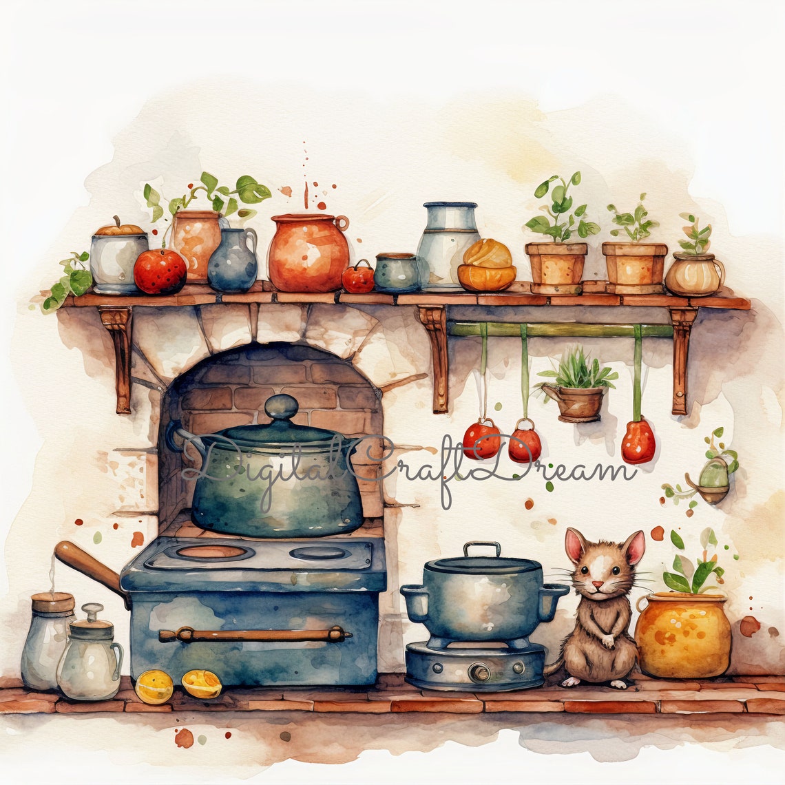 Mouse Kitchen Clipart, 12 High Quality Jpgs, Watercolor Mouse Pictures ...