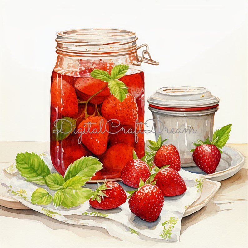 Strawberry Jam Clipart, 12 High Quality Jpgs, Watercolor Food Clipart ...