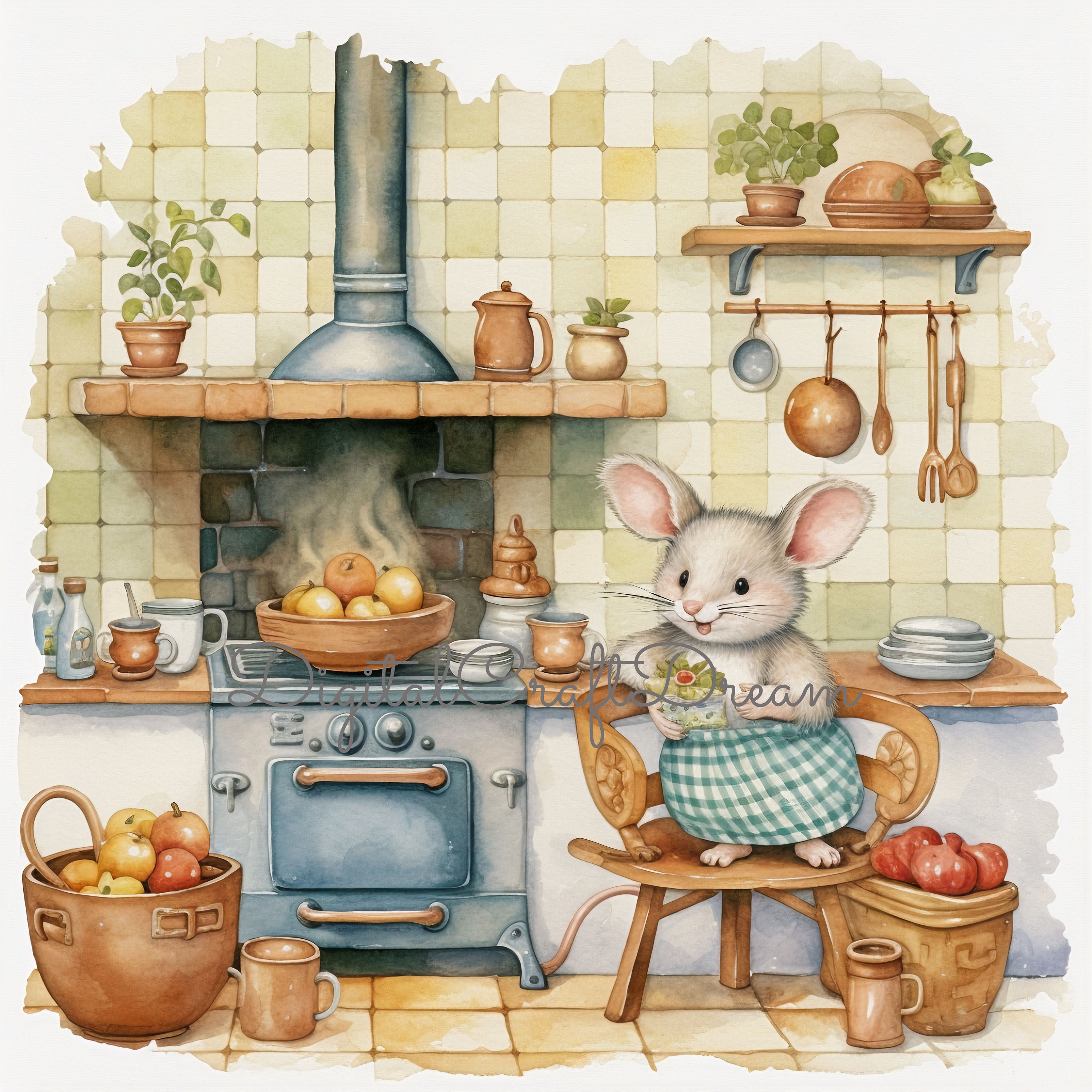 Mouse Kitchen Clipart, 12 High Quality Jpgs, Watercolor Mouse Pictures ...