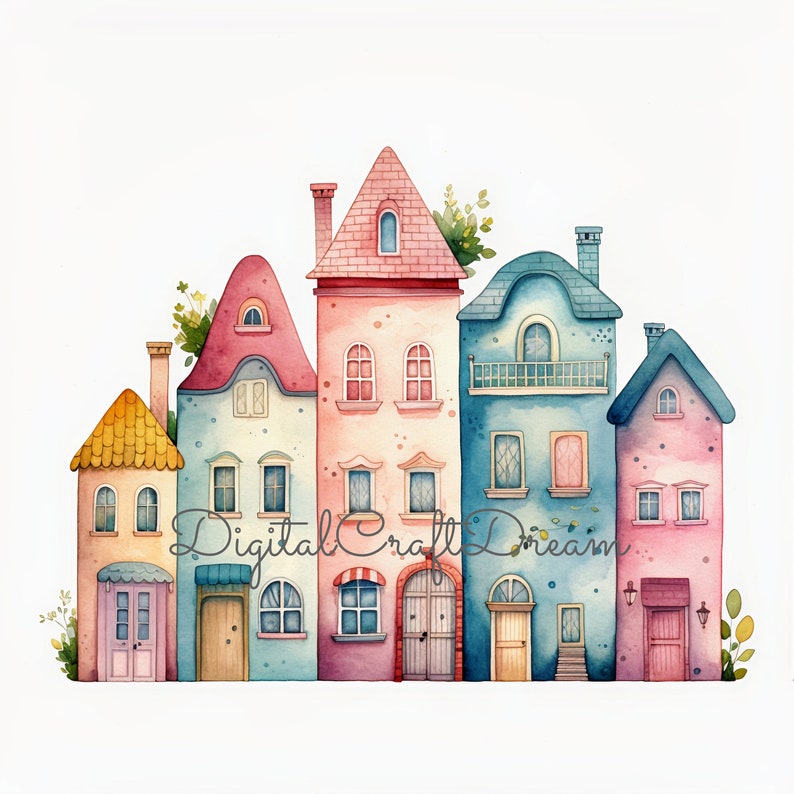 Watercolor House Clipart, 12 High Quality Jpgs, Home Decor Art, Nursery ...