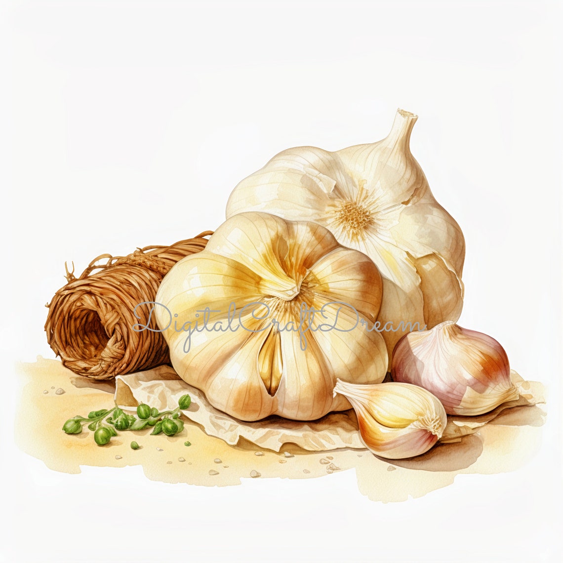 Realistic Garlic Digital Art Printable Kitchen Clip Art. Vintage Style ...