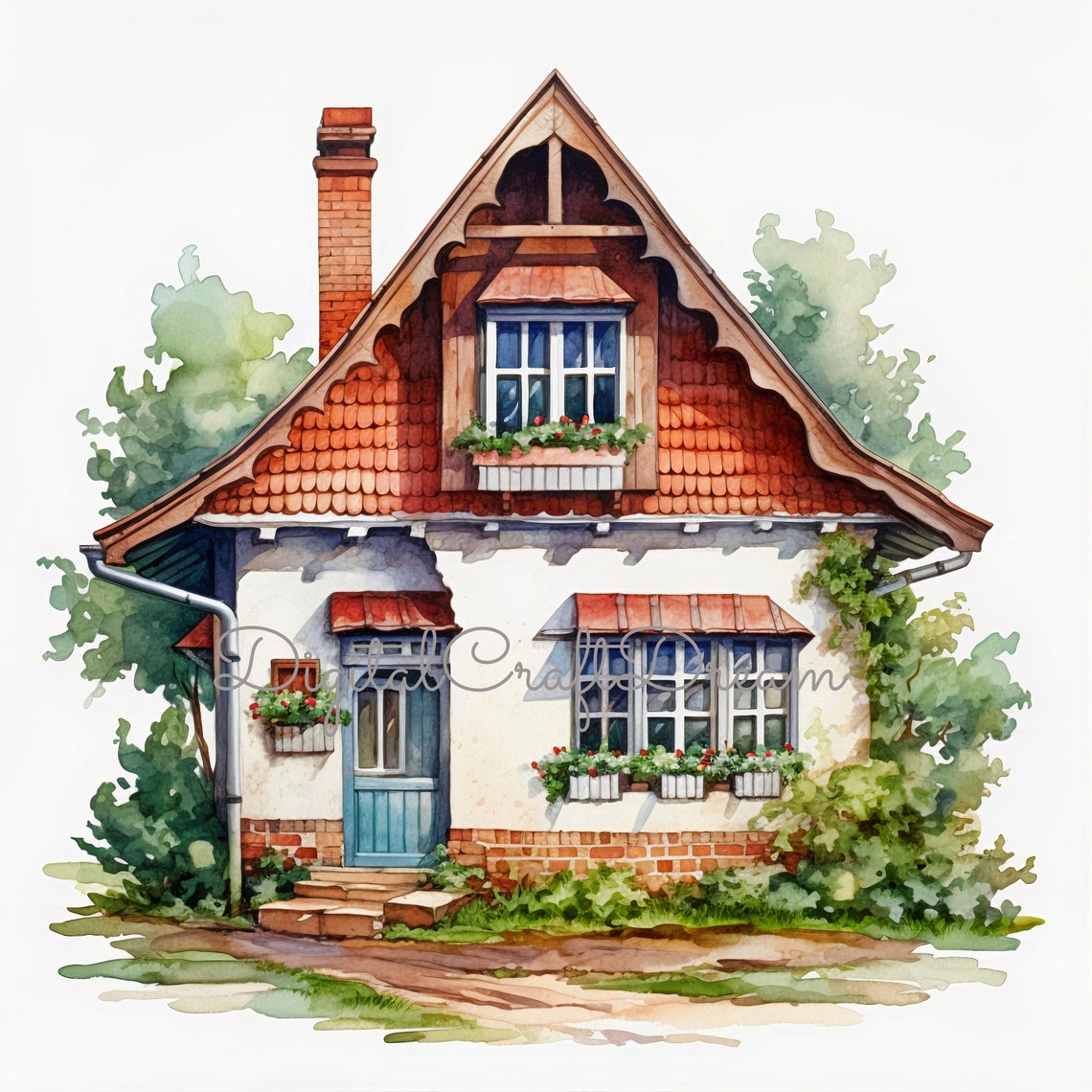Tiny Cottage Clipart, 12 High Quality Jpgs, Card Making, House ...