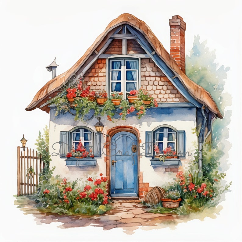 Tiny Cottage Clipart, 12 High Quality Jpgs, Card Making, House ...