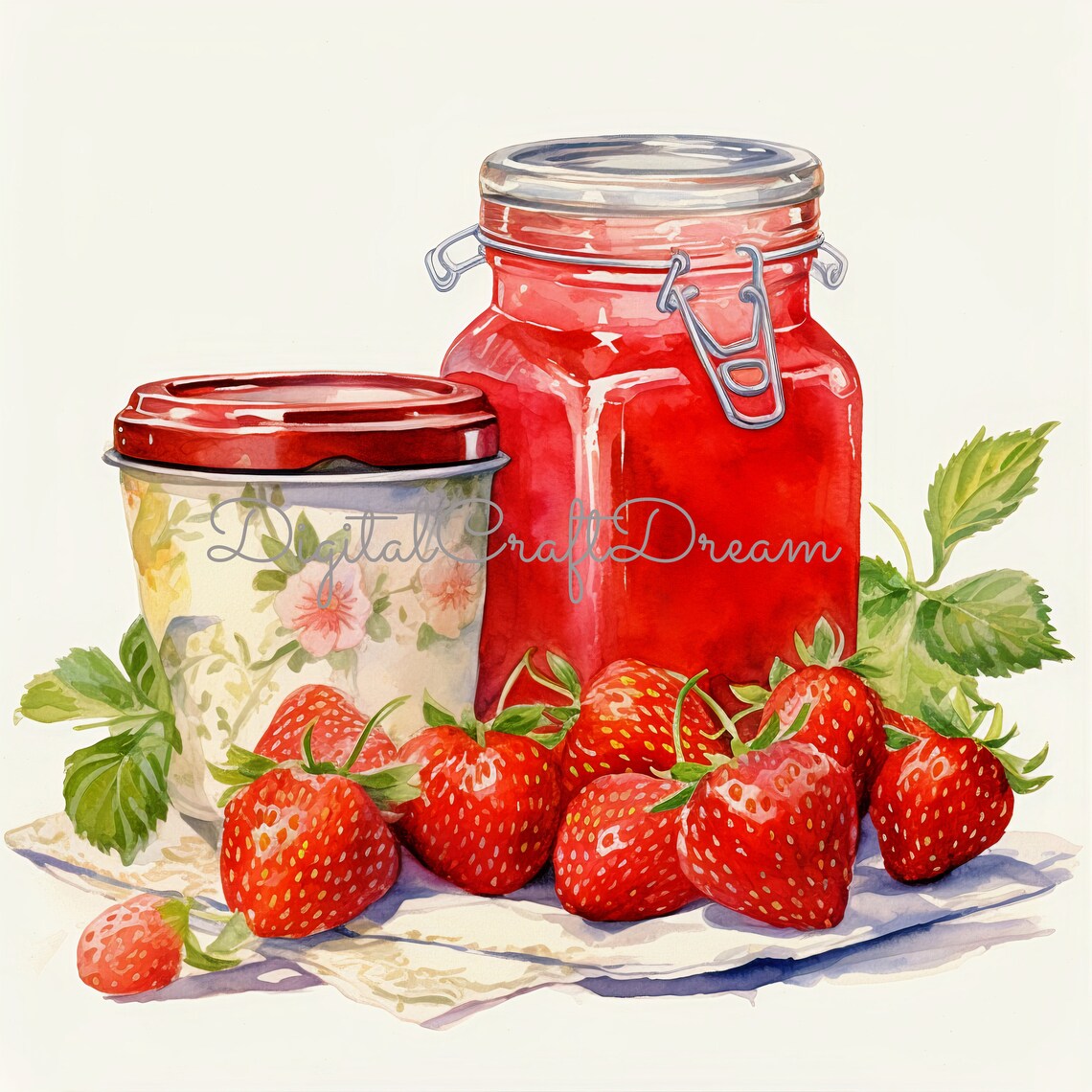 Strawberry Jam Clipart, 12 High Quality Jpgs, Watercolor Food Clipart ...