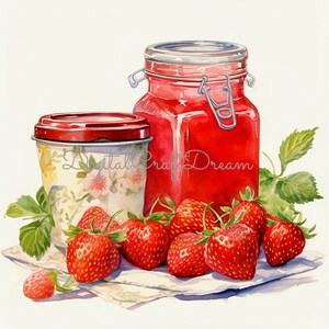 Strawberry Jam Clipart, 12 High Quality Jpgs, Watercolor Food Clipart ...