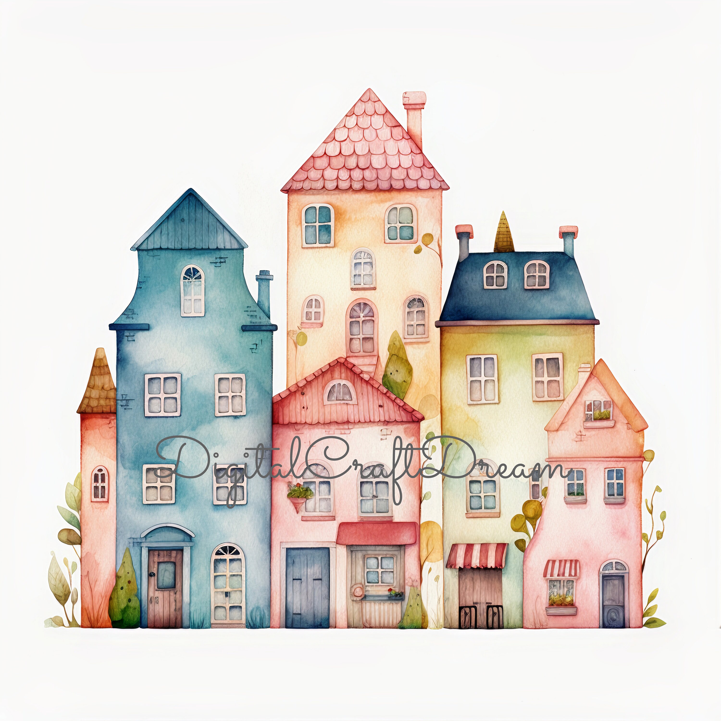 Watercolor House Clipart, 12 High Quality Jpgs, Home Decor Art, Nursery ...