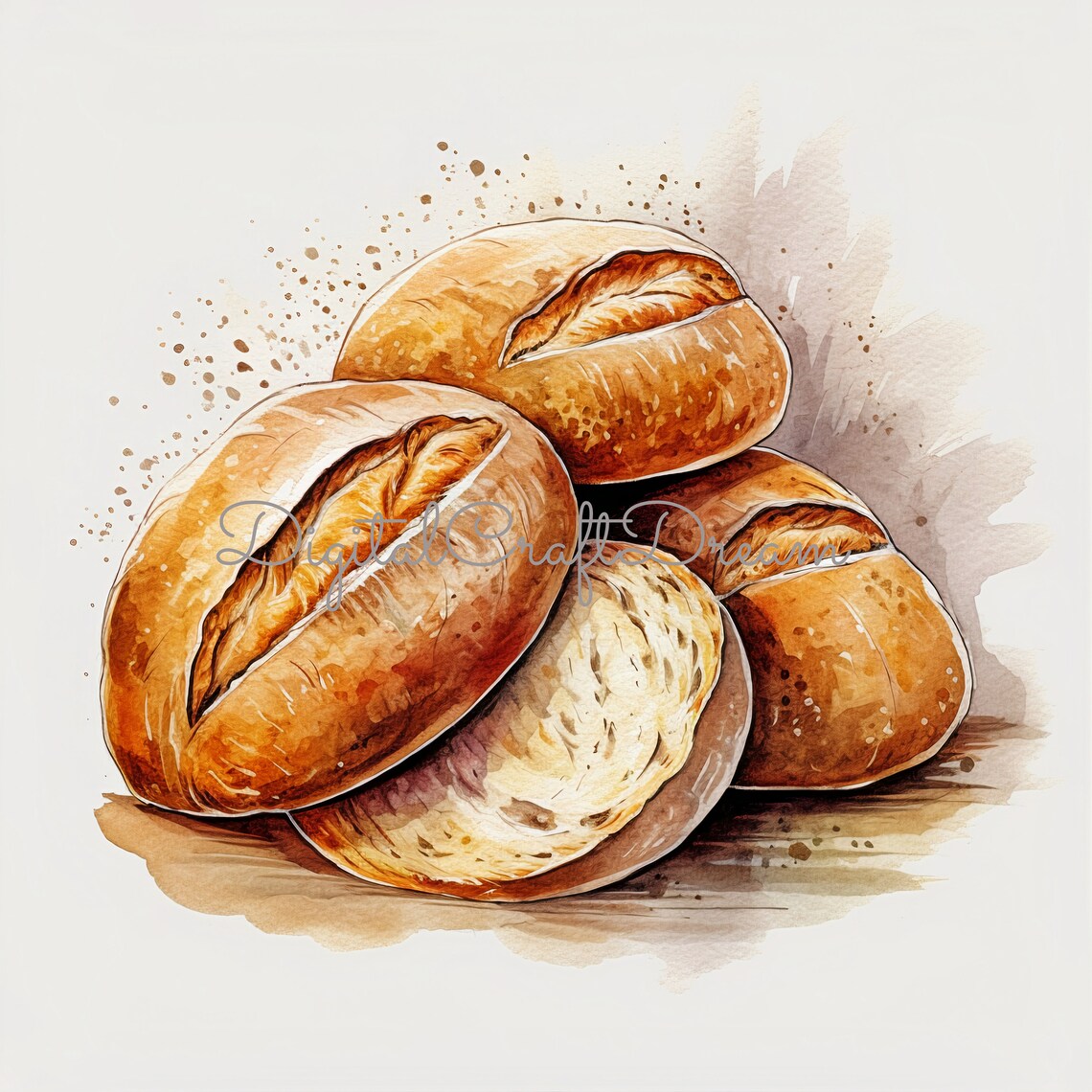 Watercolor Bread Clipart, 12 High Quality Jpgs, Food Clipart Set ...