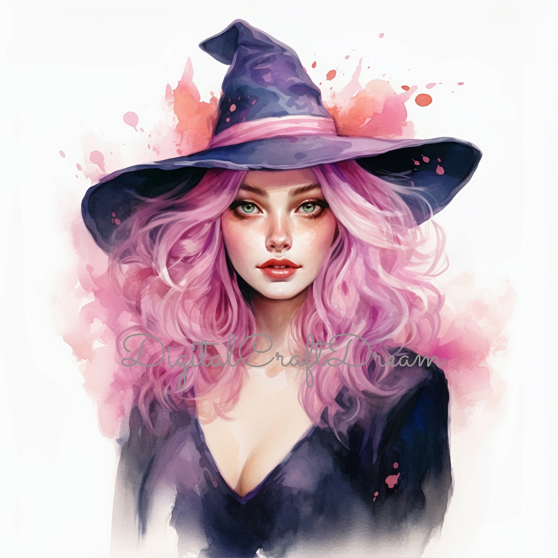 Pink Witch Clipart, 12 High Quality Jpgs, Watercolor Magic Clip Pack ...