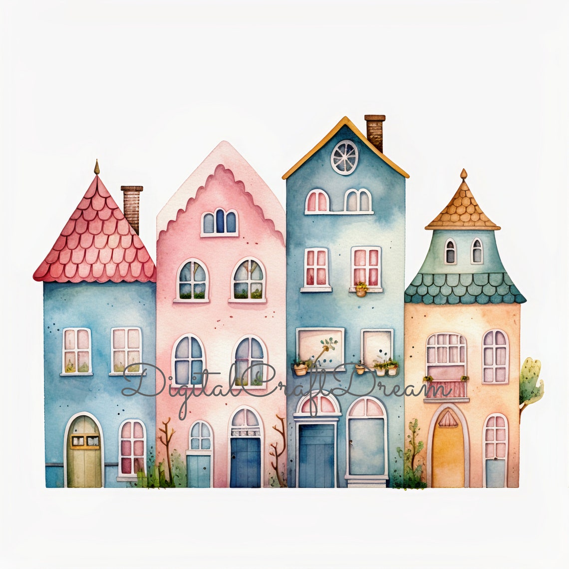 Watercolor House Clipart, 12 High Quality Jpgs, Home Decor Art, Nursery ...