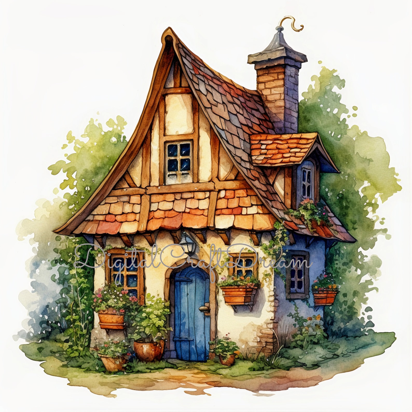 Tiny Cottage Clipart, 12 High Quality Jpgs, Card Making, House ...