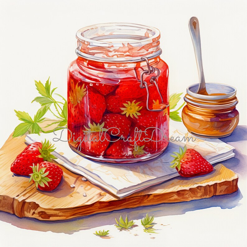 Strawberry Jam Clipart, 12 High Quality Jpgs, Watercolor Food Clipart ...