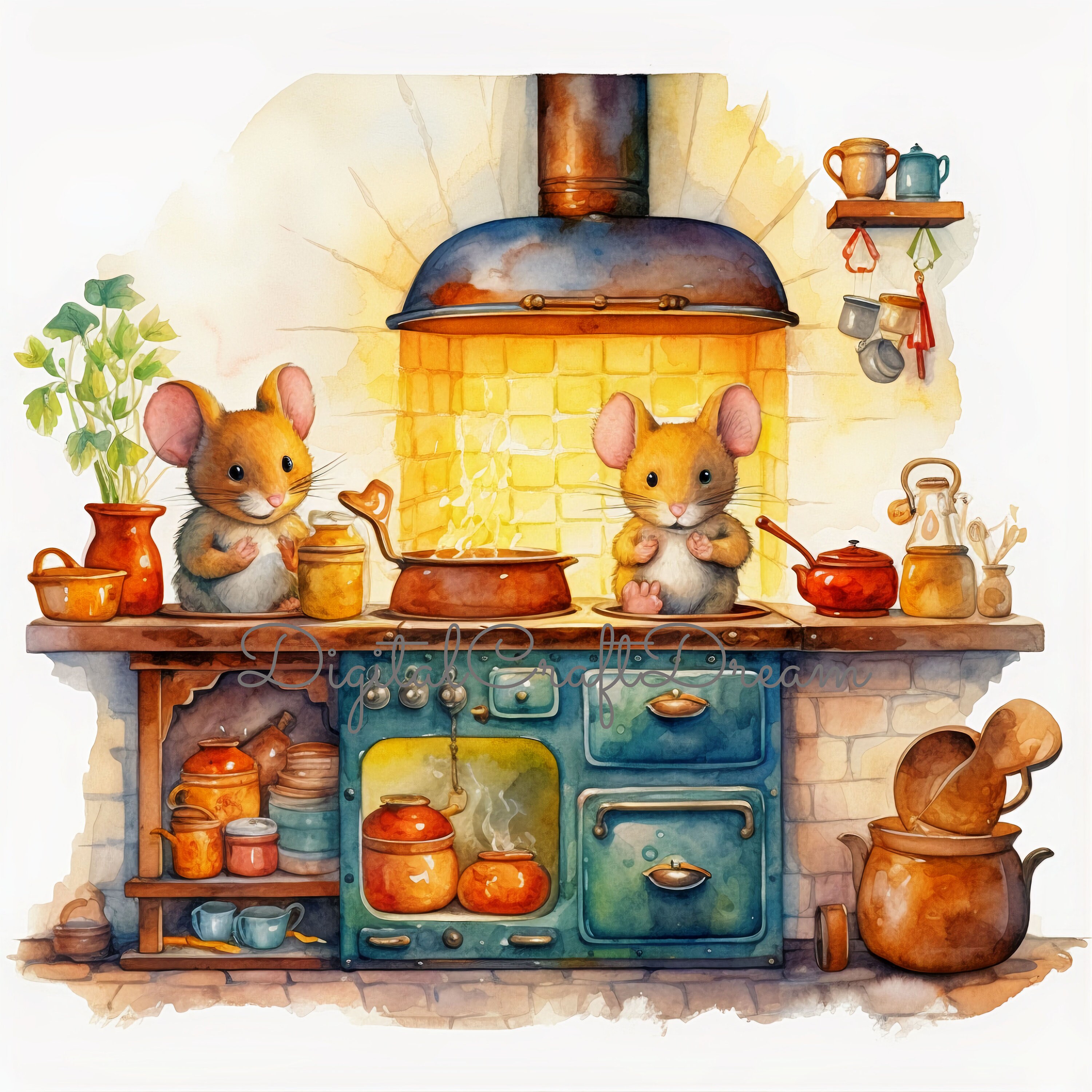 Mouse Kitchen Clipart, 12 High Quality Jpgs, Watercolor Mouse Pictures ...