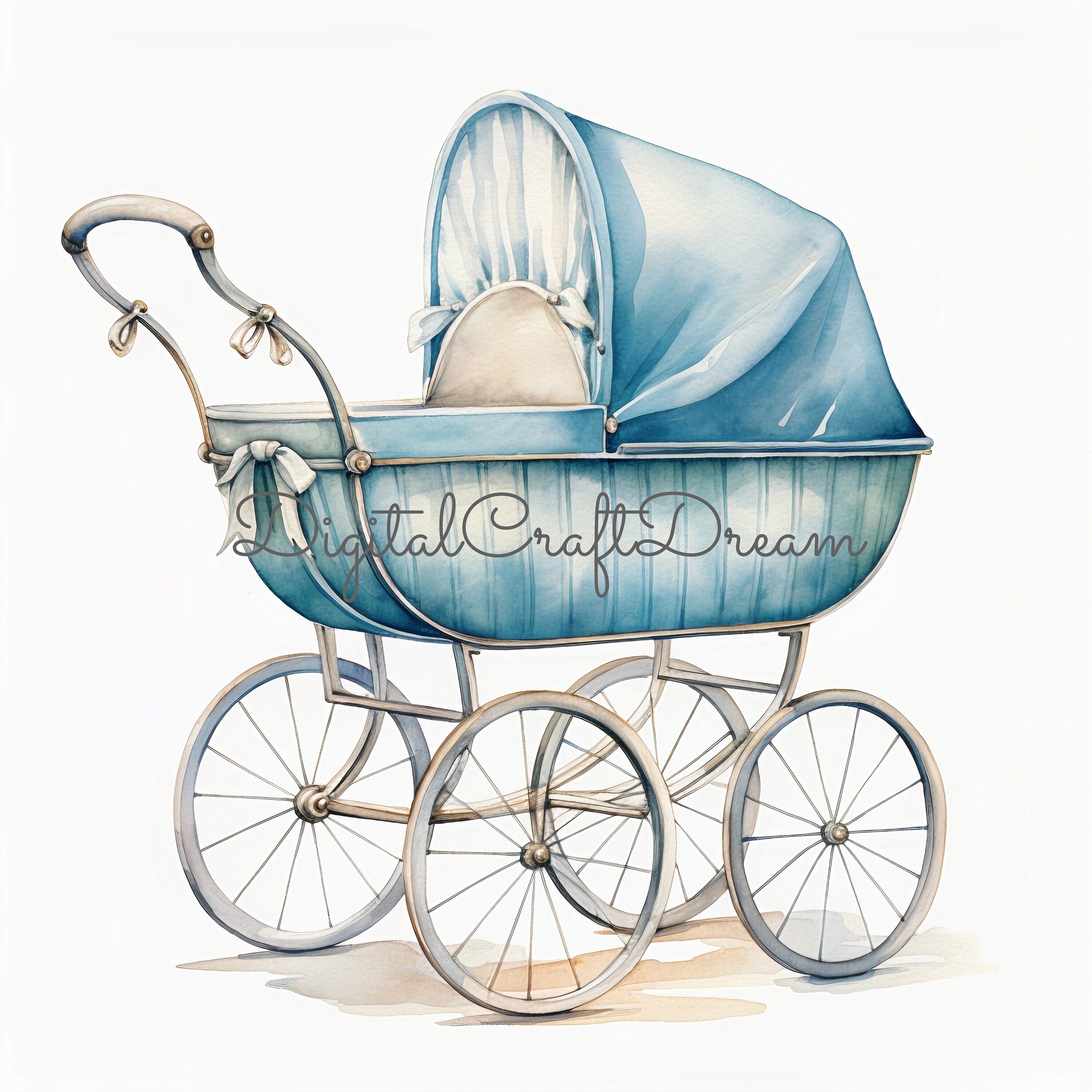 Vintage Blue Baby Stroller Clipart, 12 High Quality Jpgs, Nursery Art ...