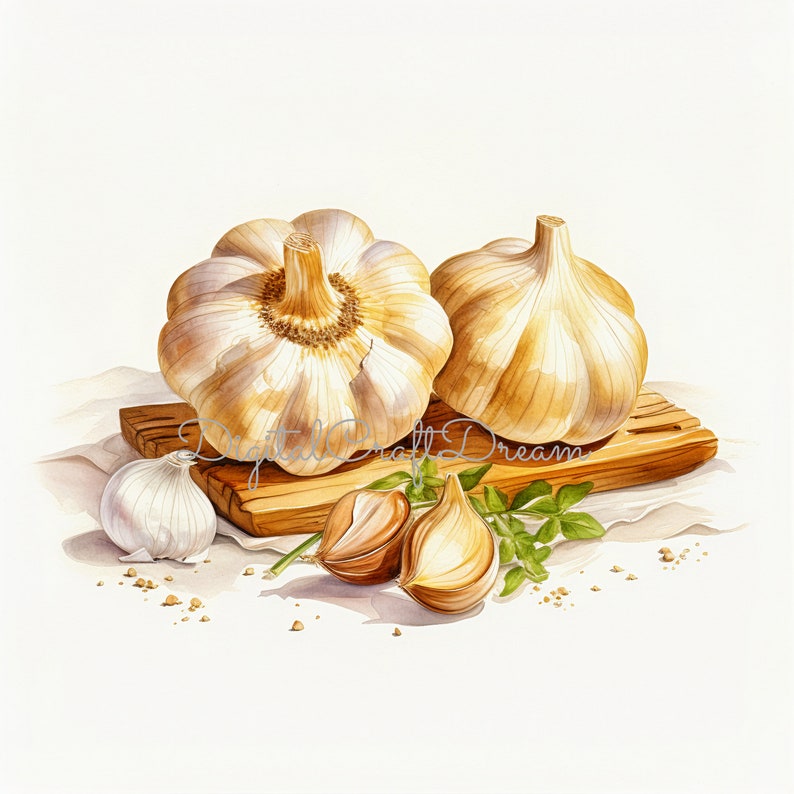 Realistic Garlic Digital Art - Printable Kitchen Clip Art. Vintage ...