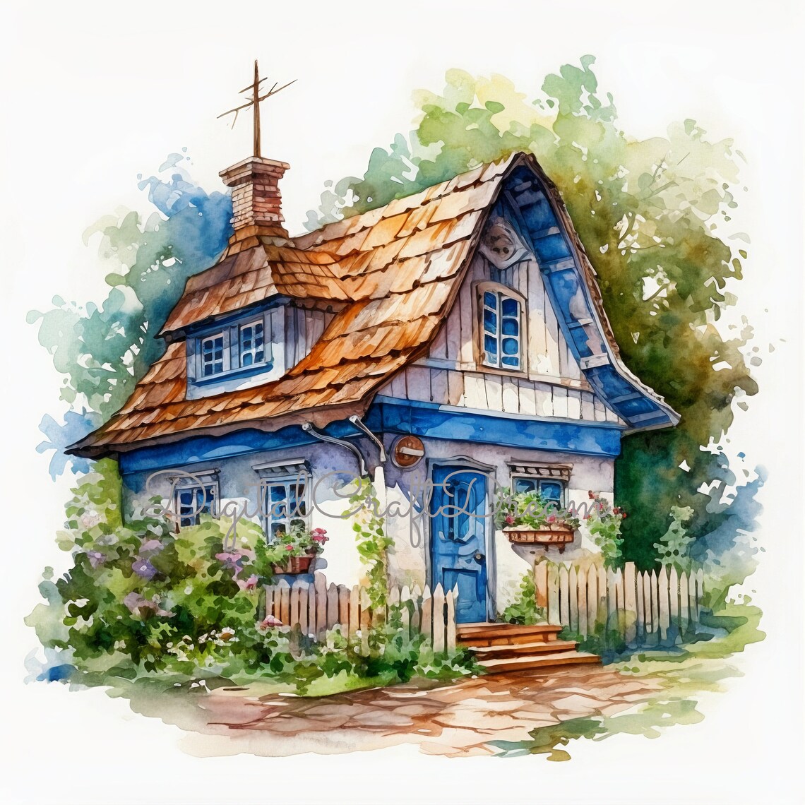 Tiny Cottage Clipart, 12 High Quality Jpgs, Card Making, House ...