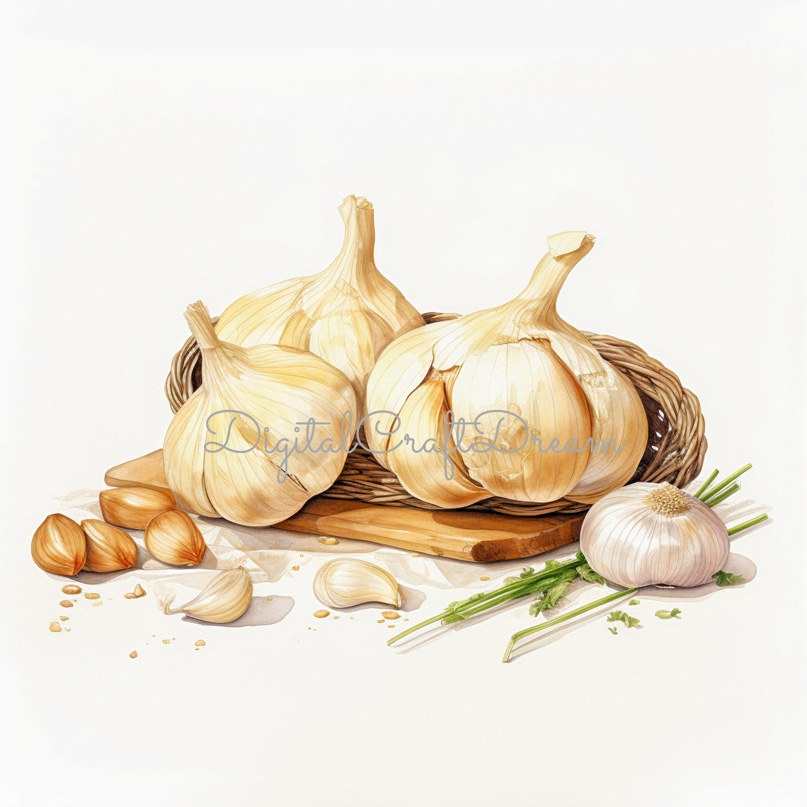 Realistic Garlic Digital Art Printable Kitchen Clip Art. Vintage Style ...