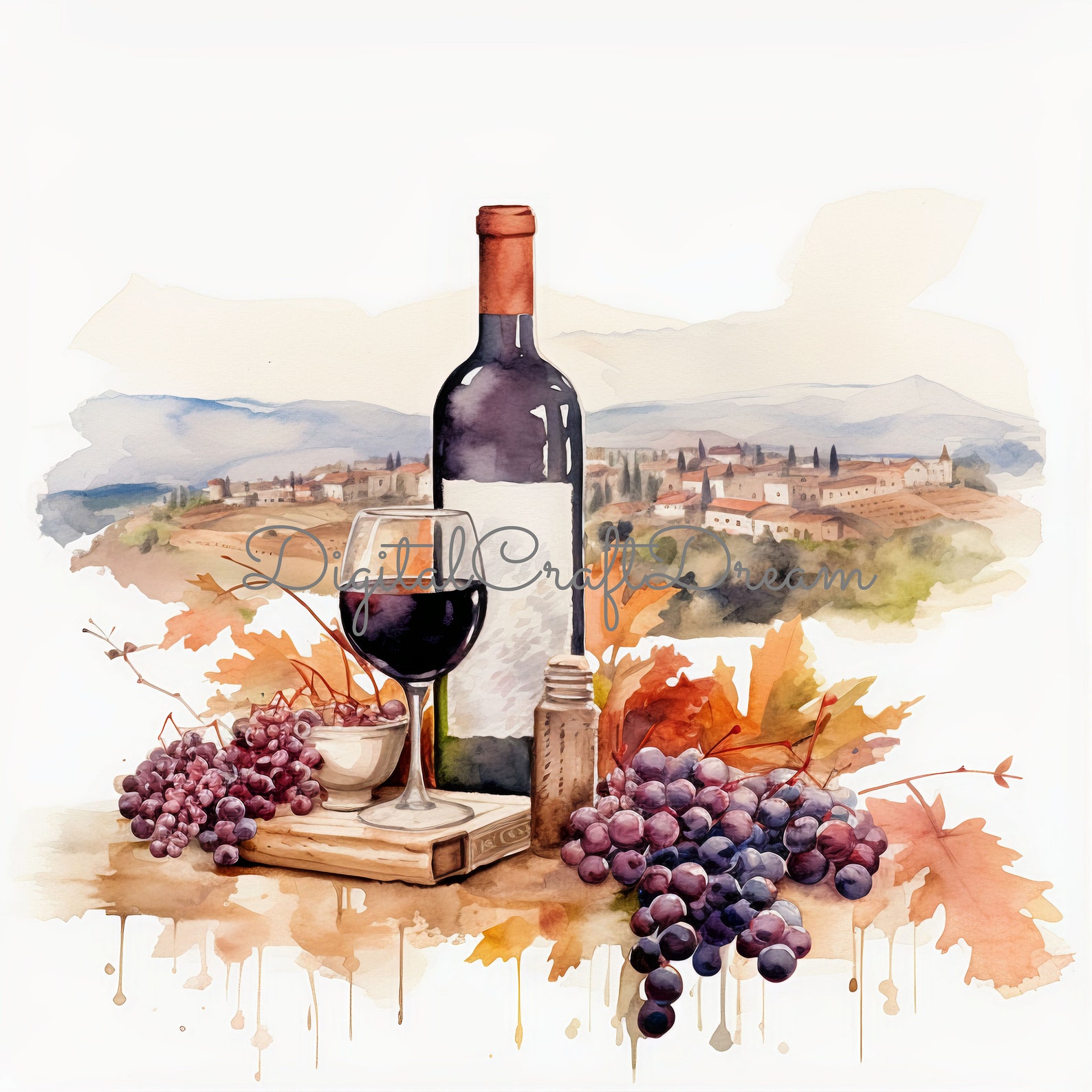 Watercolor Wine Clipart, 10 High Quality Jpgs, Wine Bottle Glass ...