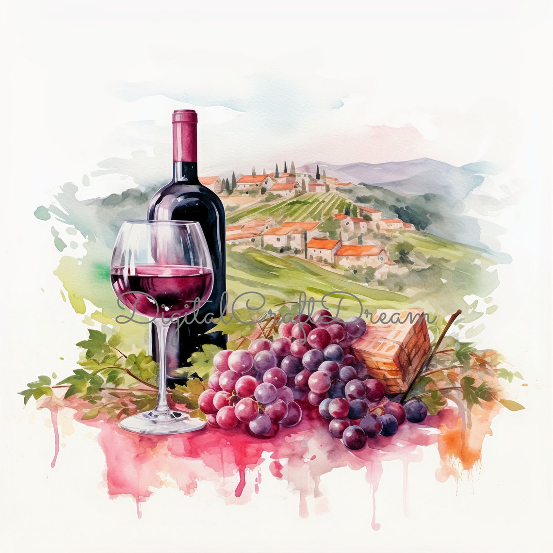 Watercolor Wine Clipart, 10 High Quality Jpgs, Wine Bottle Glass ...