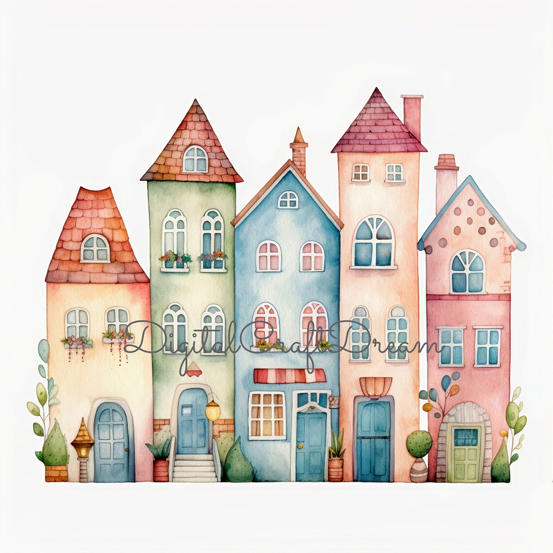 Watercolor House Clipart, 12 High Quality Jpgs, Home Decor Art, Nursery ...