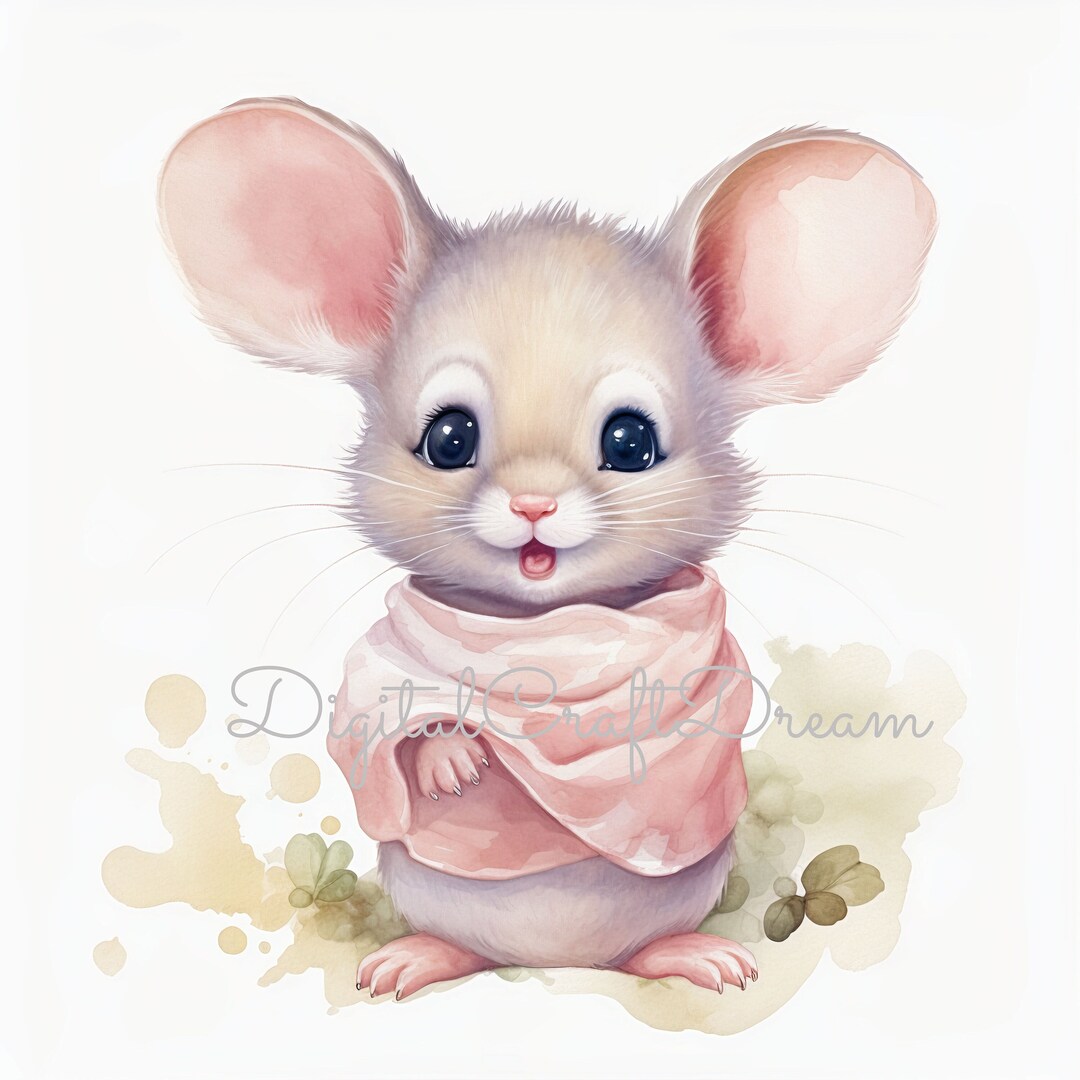 Adorable Watercolor Mouse Clipart, Cute Rodent Digital Art, Charming ...