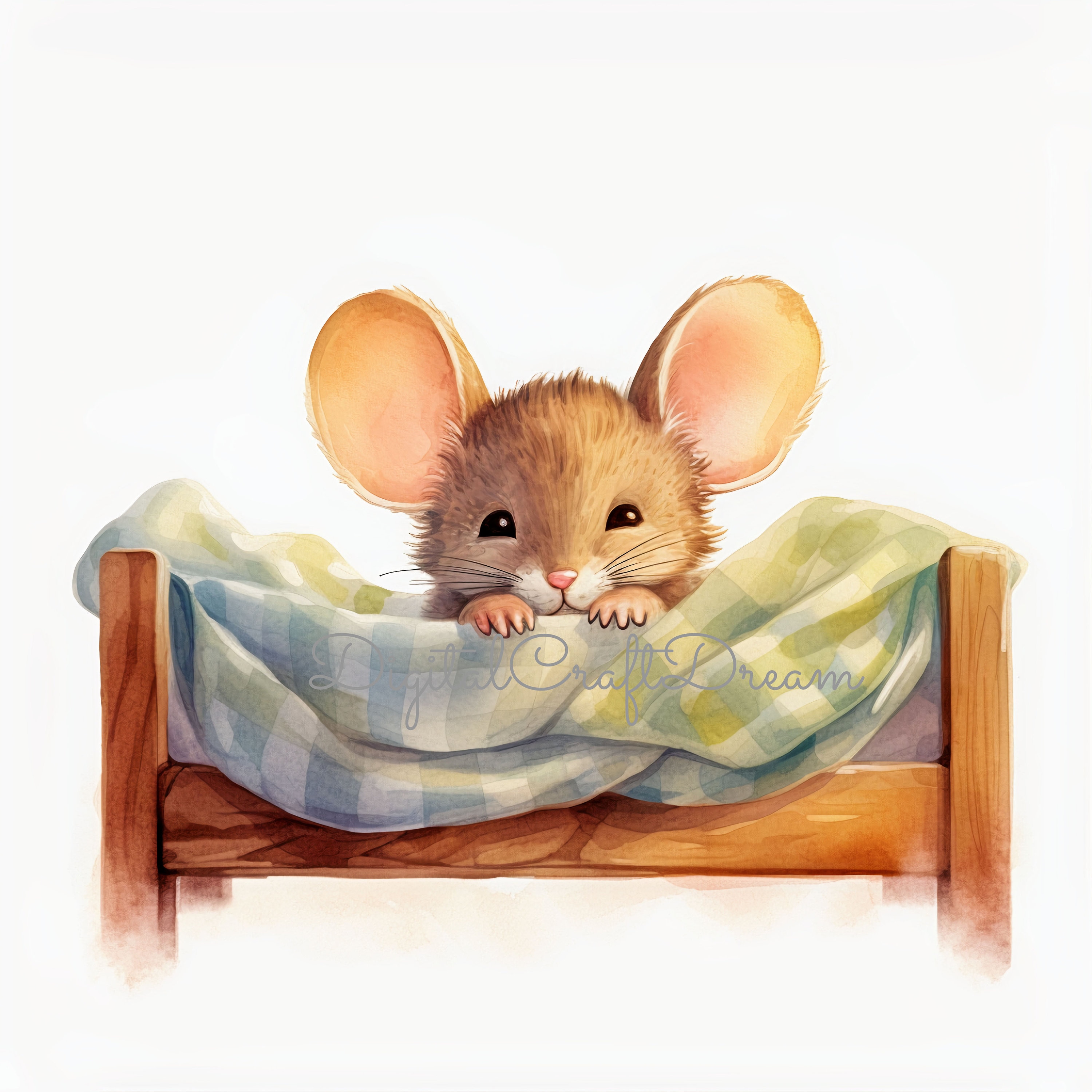 Mouse in Bed Clipart, Digital Download, Mouse Watercolor Images, Animal ...