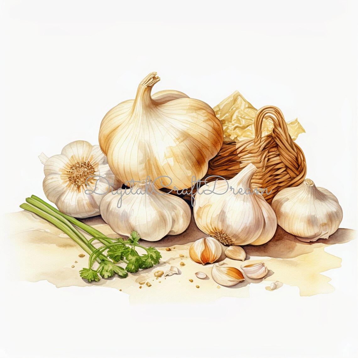 Realistic Garlic Digital Art Printable Kitchen Clip Art. Vintage Style ...