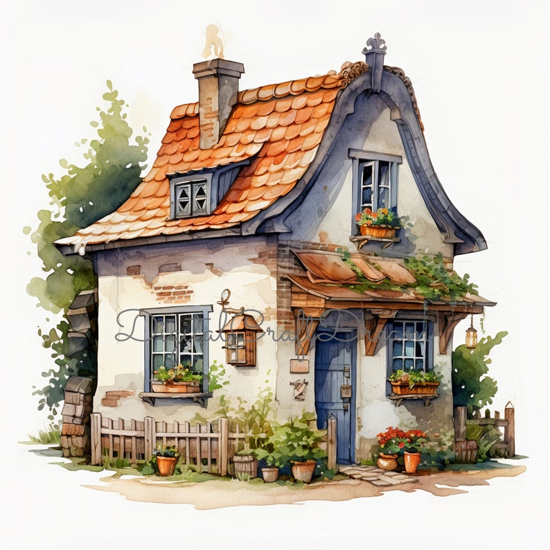 Tiny Cottage Clipart, 12 High Quality Jpgs, Card Making, House ...