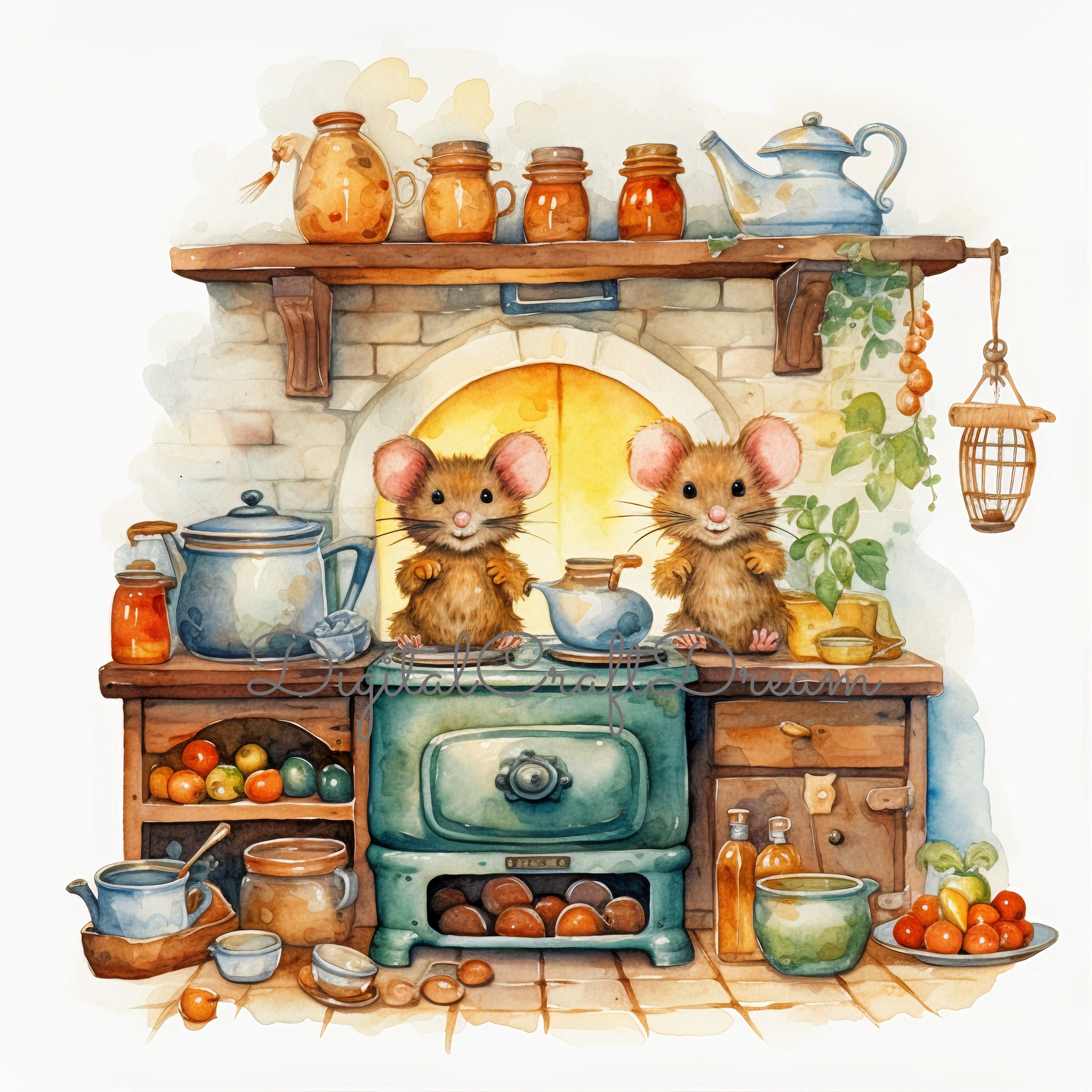 Mouse Kitchen Clipart, 12 High Quality Jpgs, Watercolor Mouse Pictures ...