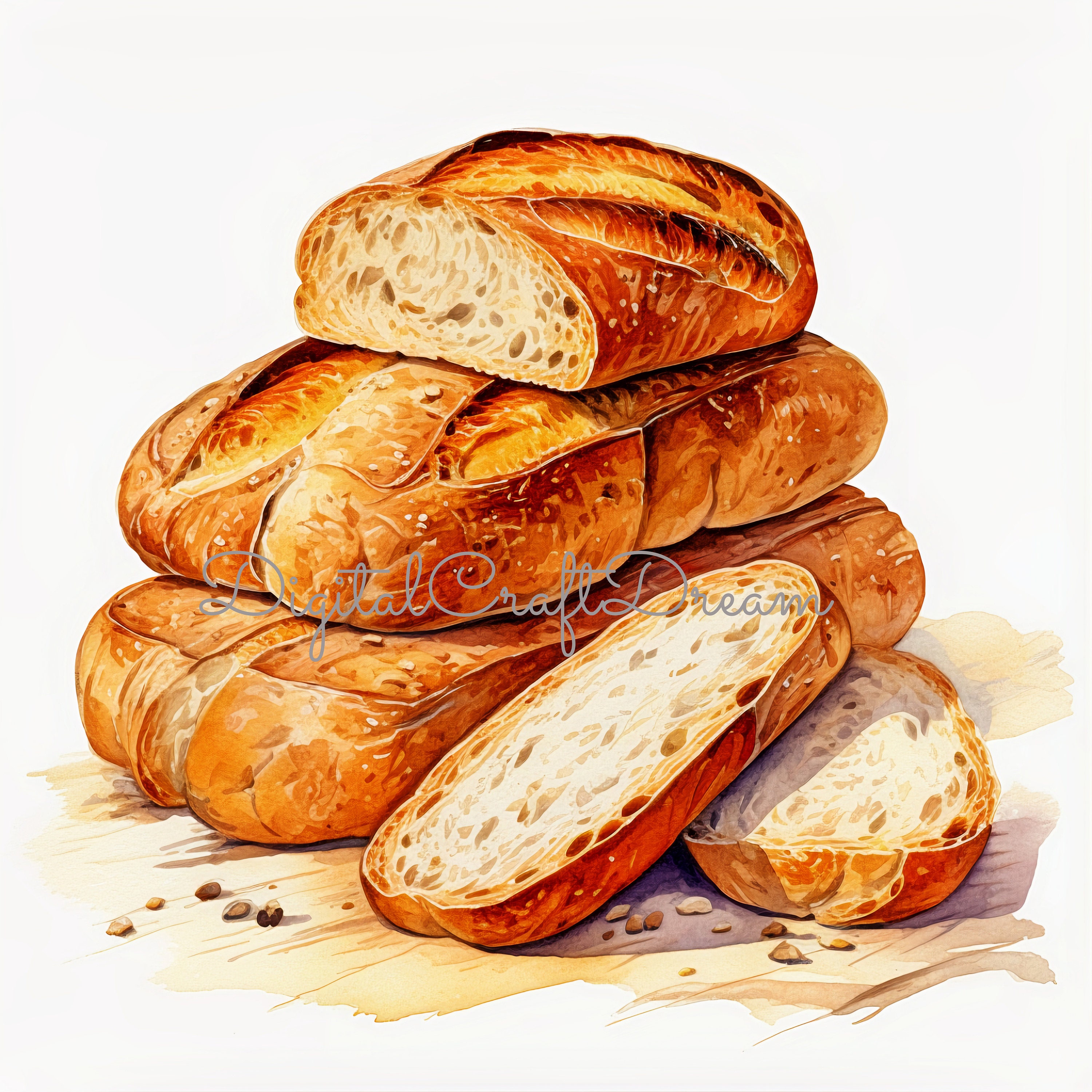 Watercolor Bread Clipart, 12 High Quality Jpgs, Food Clipart Set ...