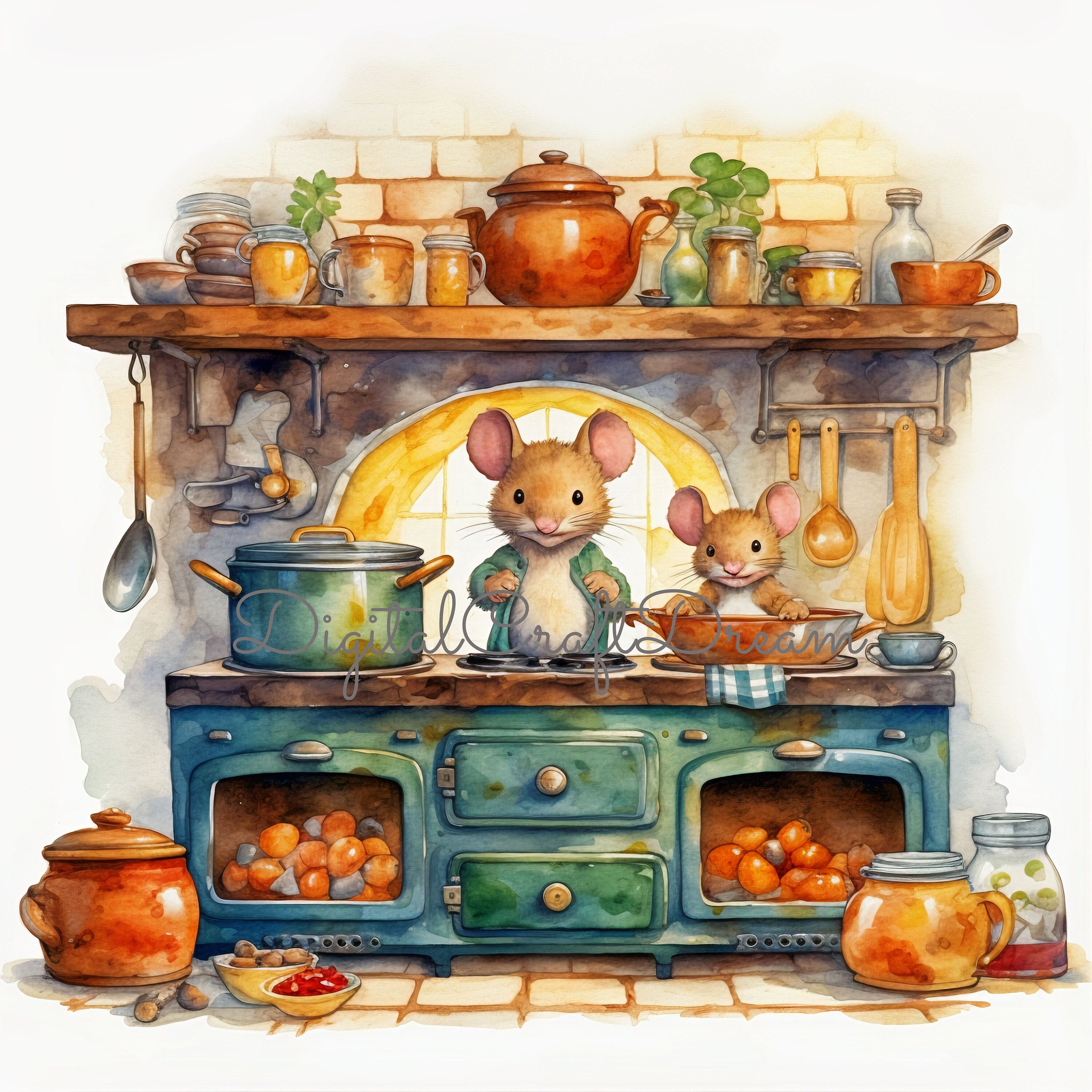 Mouse Kitchen Clipart, 12 High Quality Jpgs, Watercolor Mouse Pictures ...