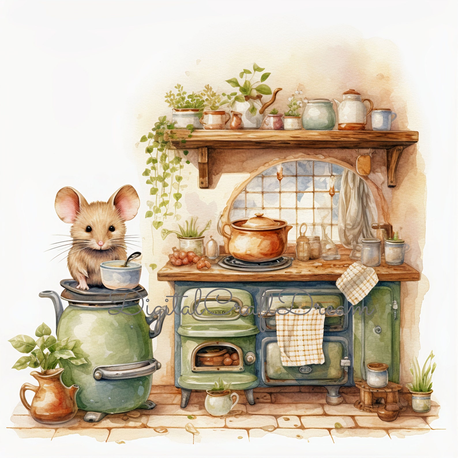 Mouse Kitchen Clipart, 12 High Quality Jpgs, Watercolor Mouse Pictures ...