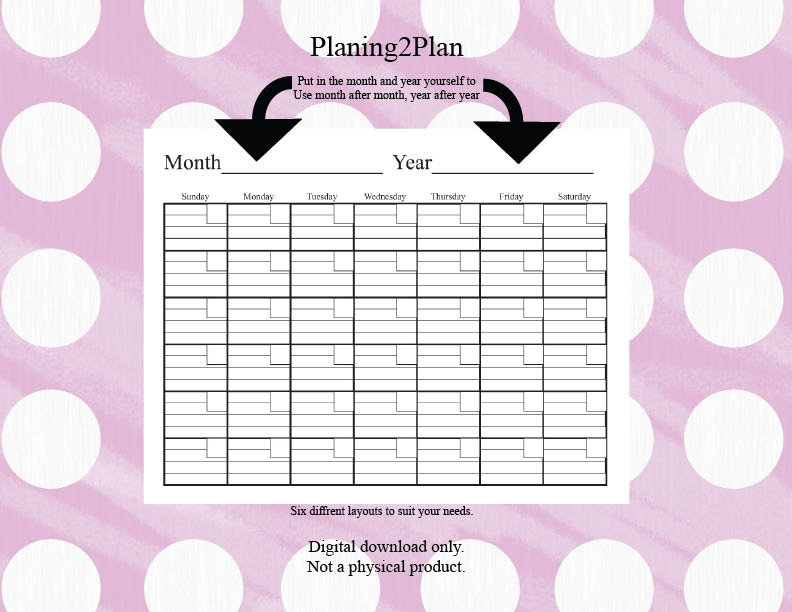 Printable Blank Calendar Templates: Fill-in Planning, Kids Learning ...