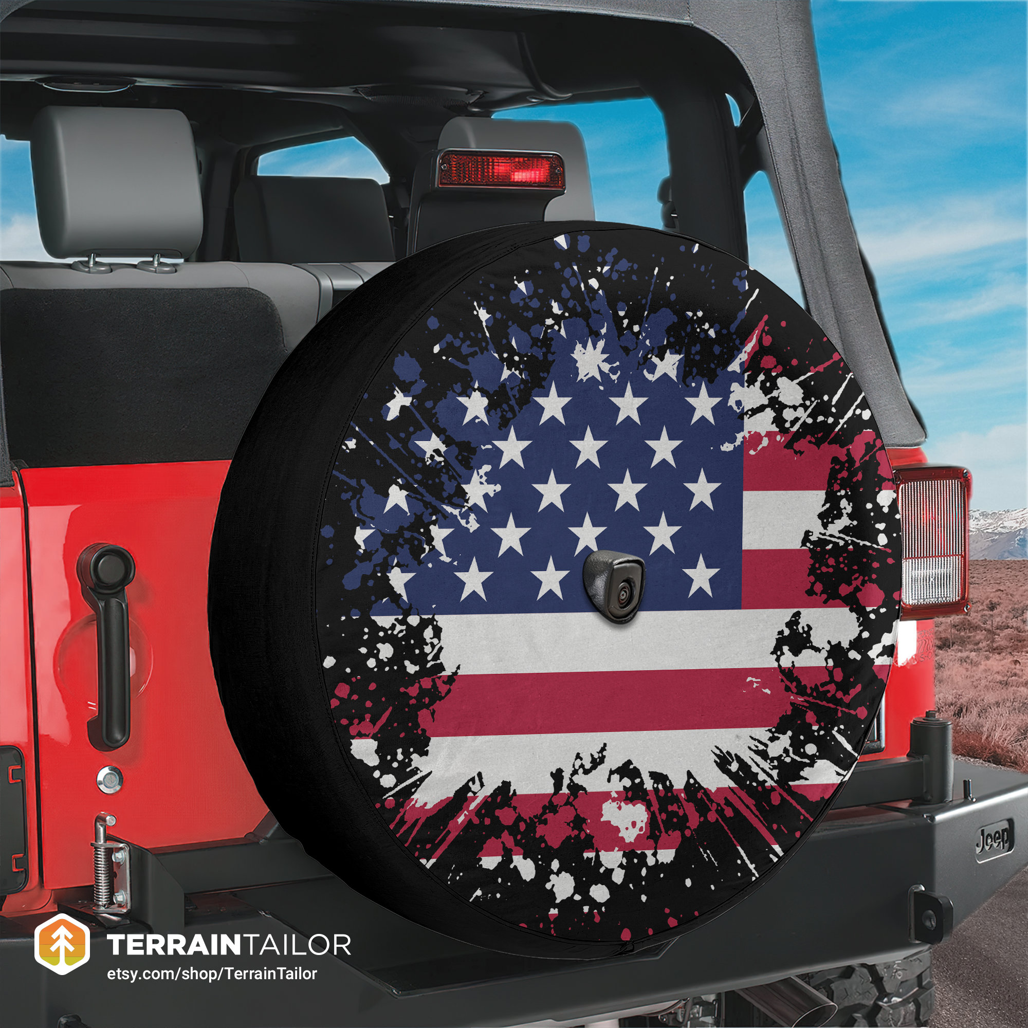 Grunge American Flag Spare Tire Cover Fits Jeeps, Broncos, Suvs ...