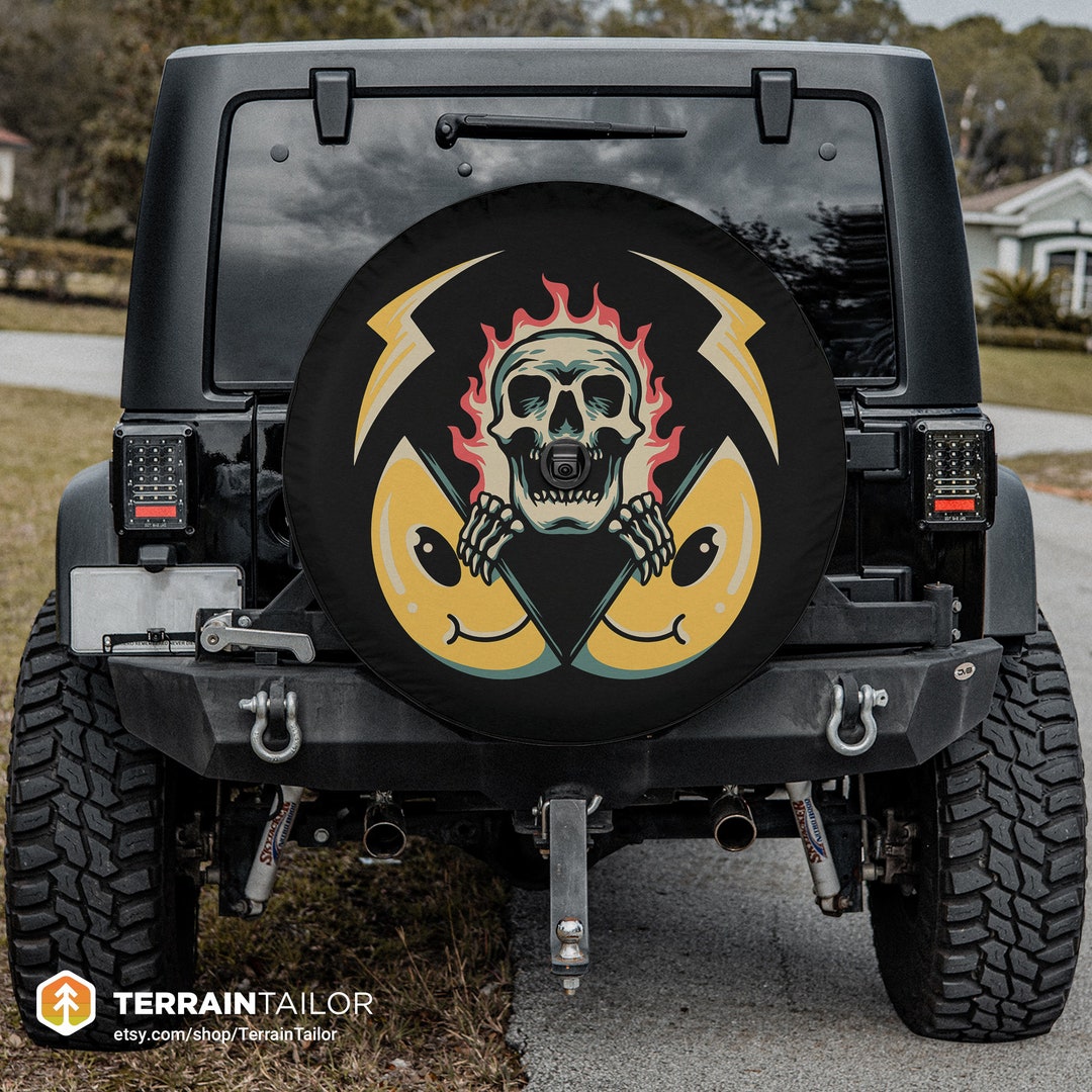Retro Psychedelic Smiley Face & Skull Tire Cover Fits Jeeps, Broncos ...