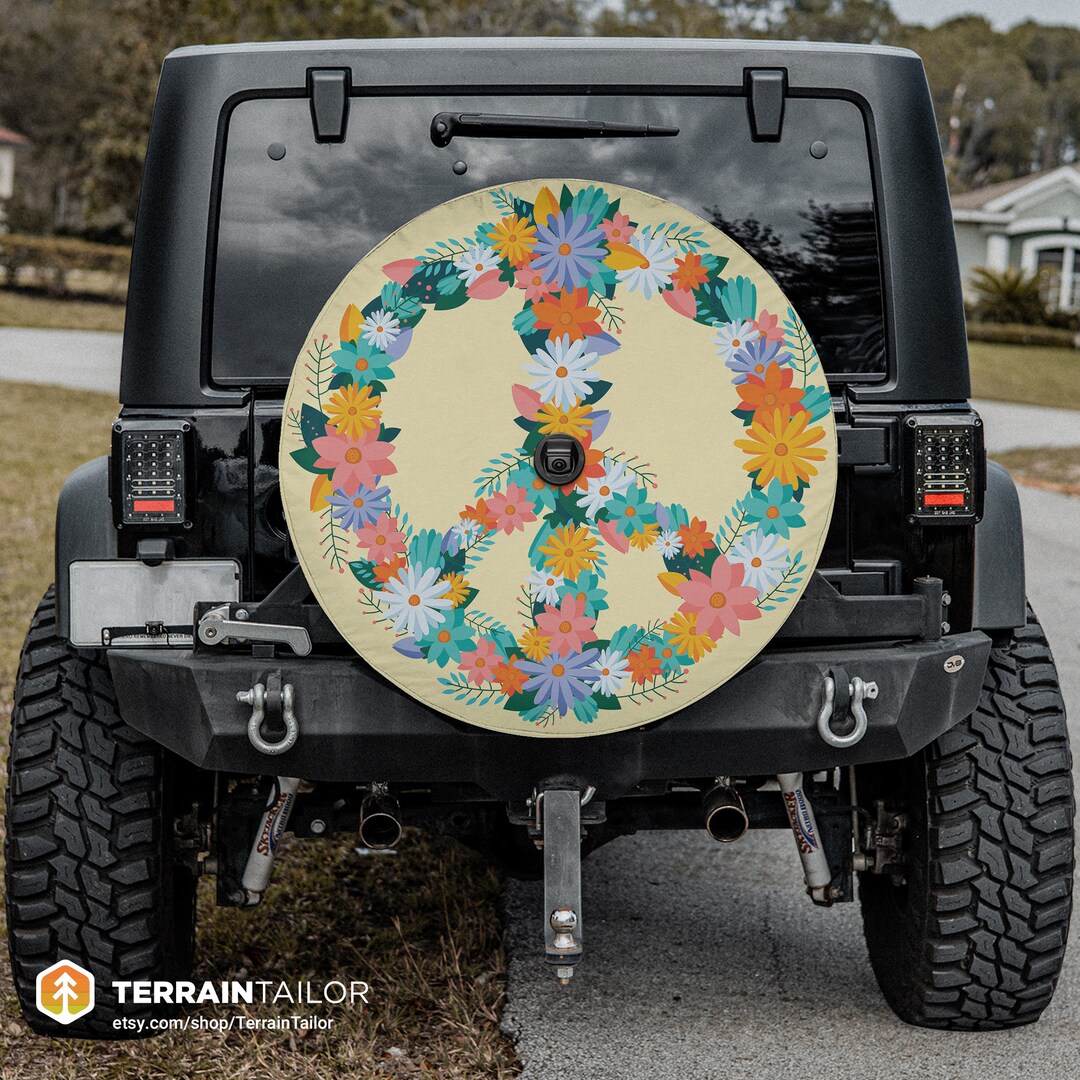 Floral Peace Sign Tire Cover Fits Jeeps, Broncos, Suvs, Campers, Rvs ...