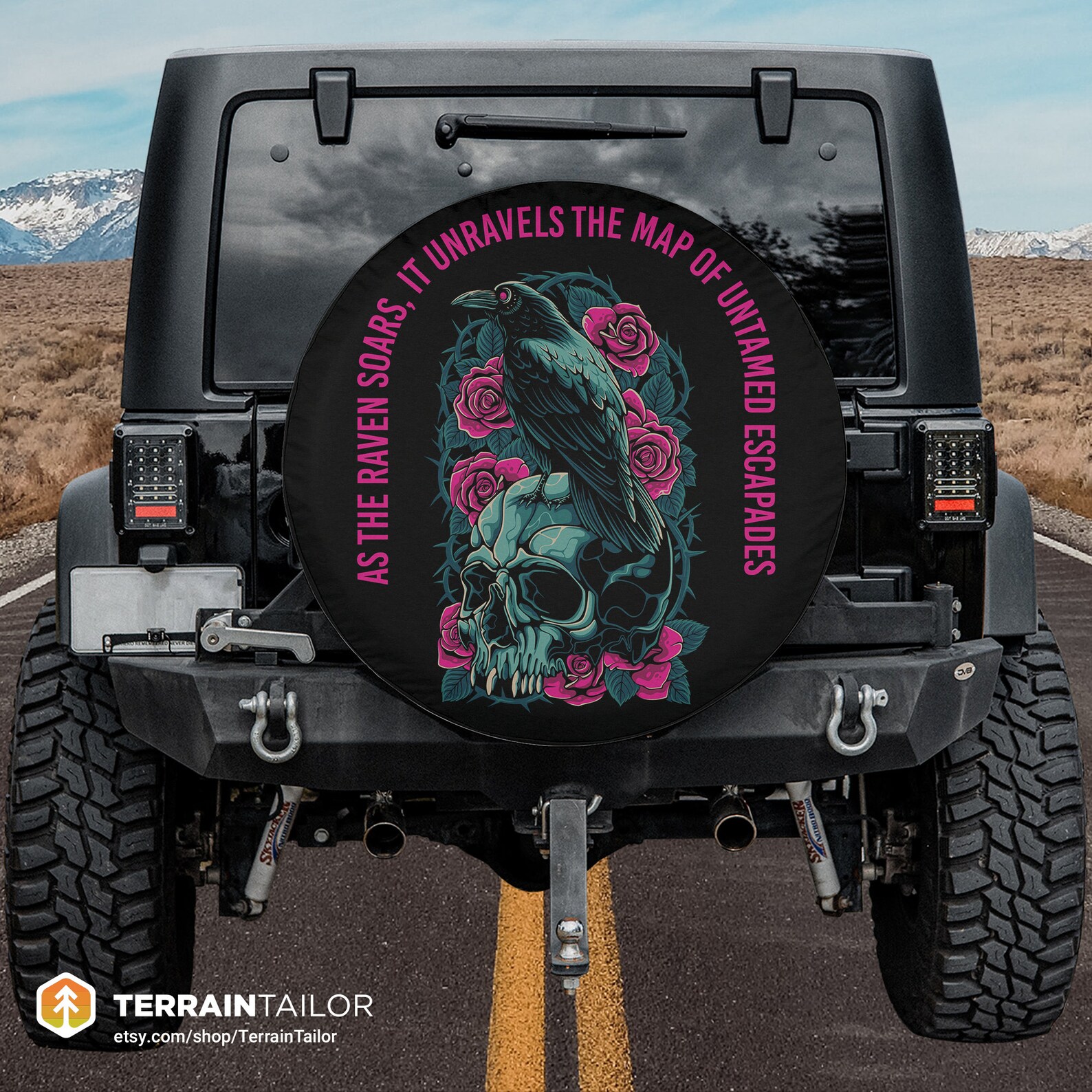 Raven on Skull Roses Graphic Tire Cover - Trendy & Durable Spare Fits ...