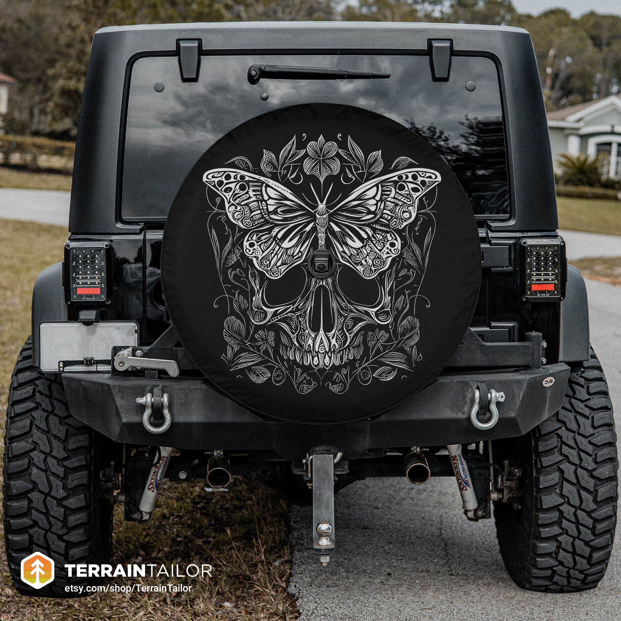 Gothic Dark Engraved-style Skull Butterfly Tire Cover Fits Jeeps ...