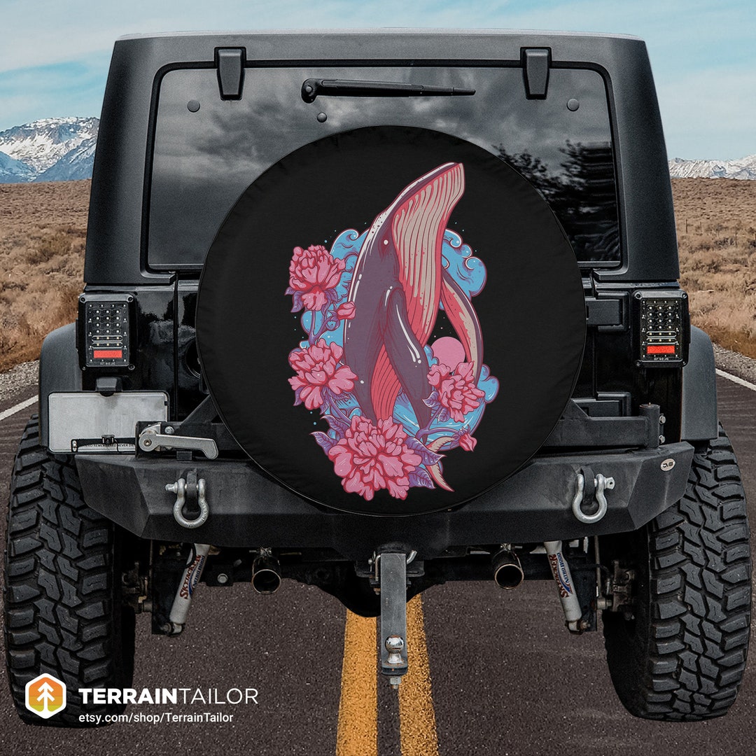 Vivid Whale & Flowers Spare Tire Cover - Ideal Beach Lover Gift - Fits ...
