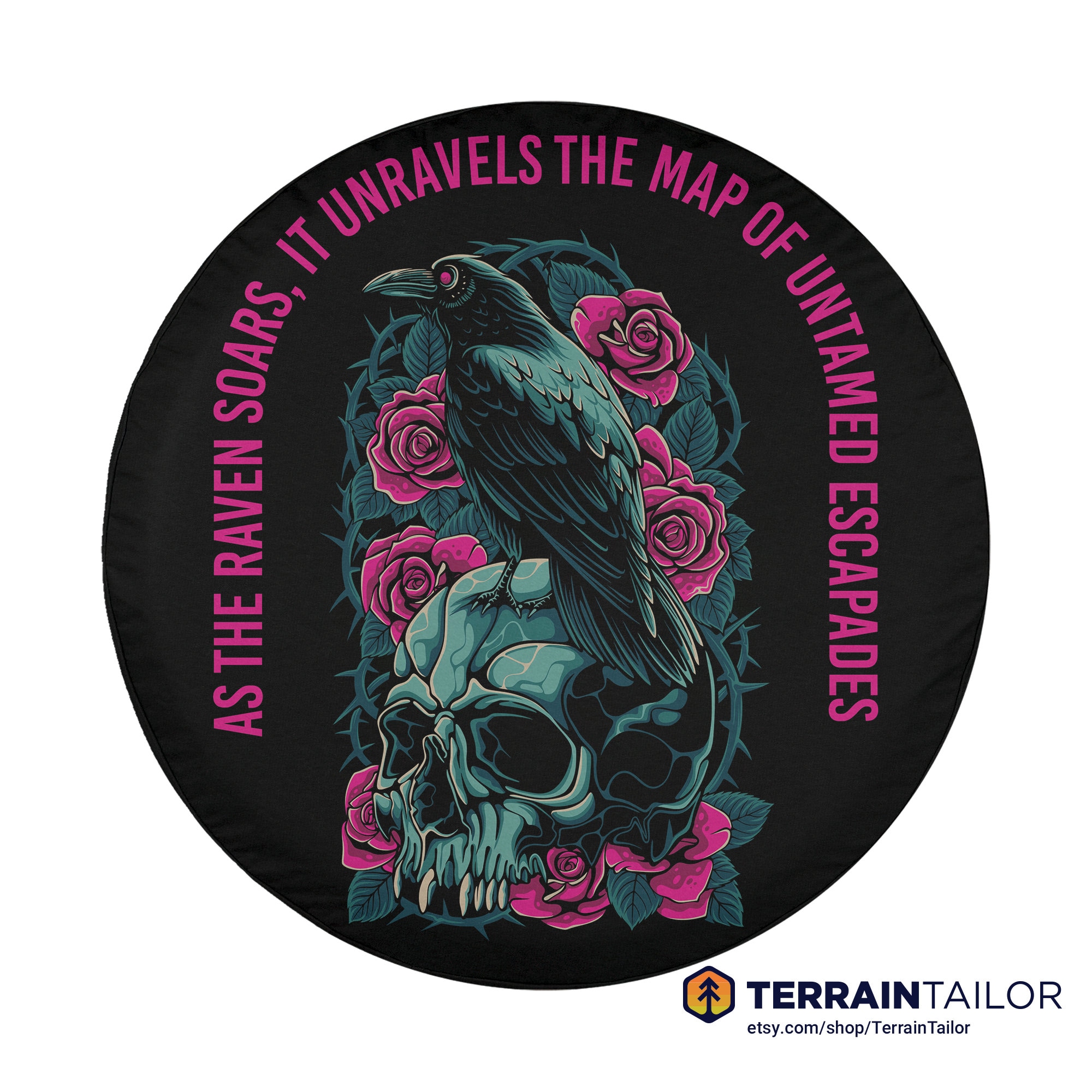 Raven on Skull Roses Graphic Tire Cover Trendy & Durable Spare Fits ...