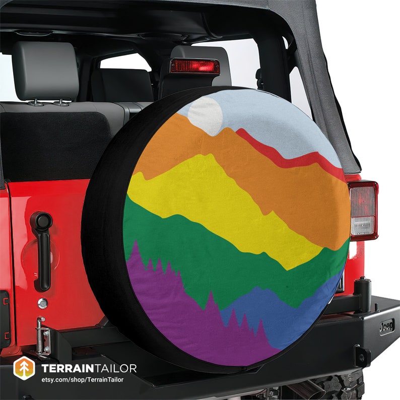 LGBTQ Pride Flag, Mountain Landscape Spare Tire Cover Fits Jeeps ...