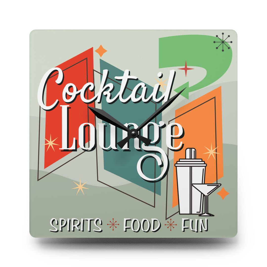 Retro Cocktail Lounge Acrylic Clock, Retro Bar Decor, Vintage Home ...