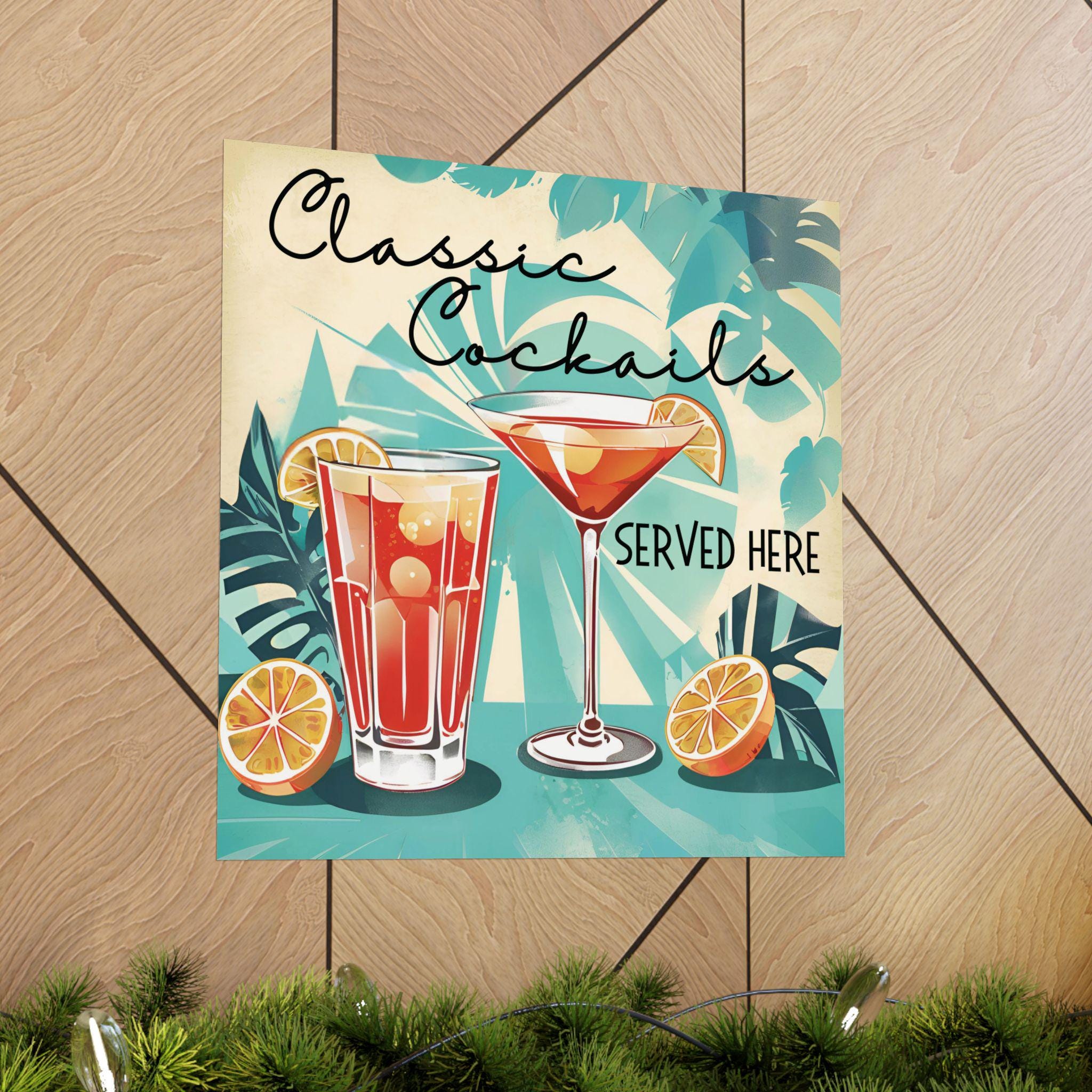 Tropical Cocktails Matte Poster, Retro Mixed Drinks Wall Art, Classic ...
