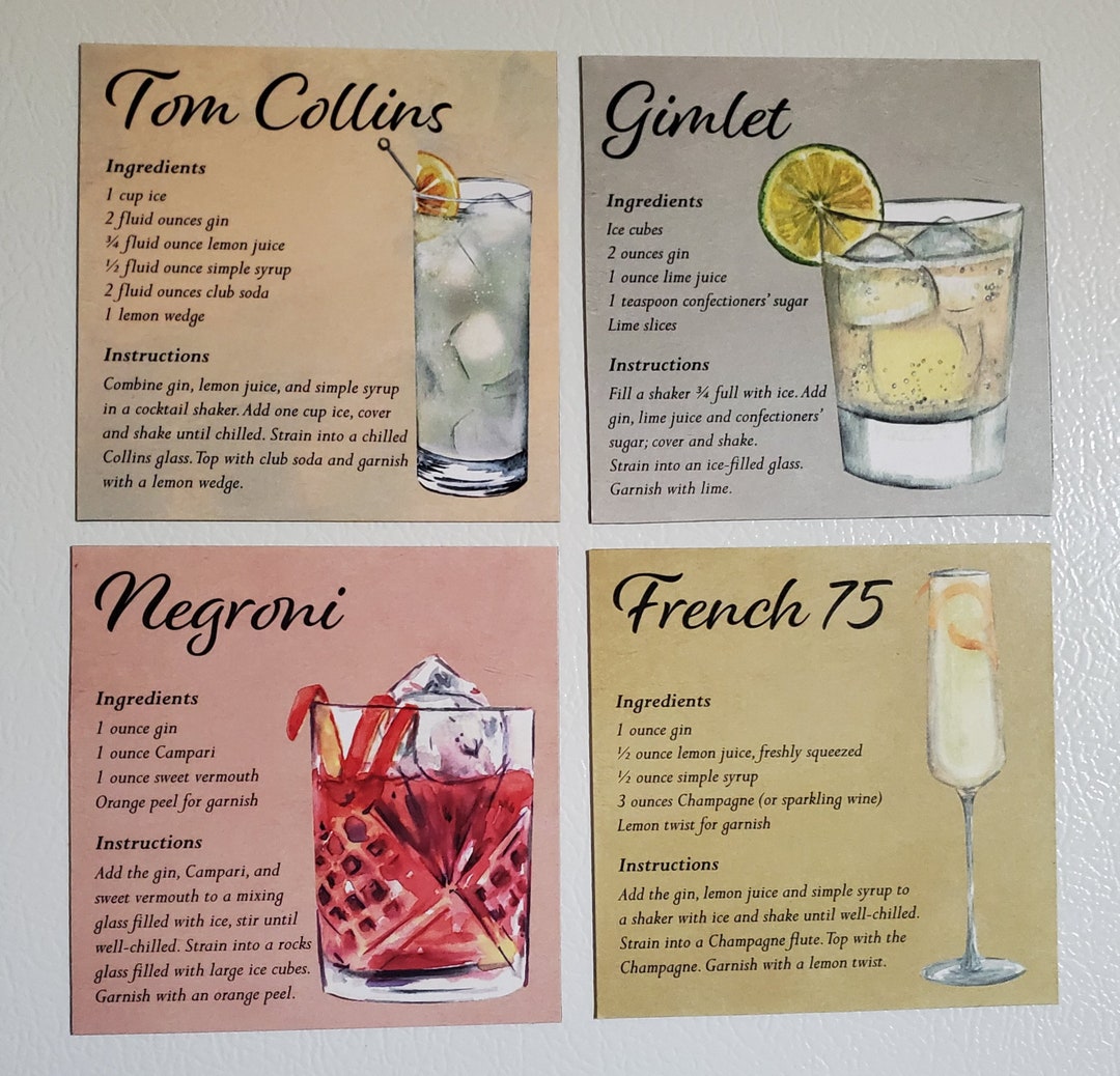 Gin Cocktail Recipe Magnets - Set of 4 - Etsy