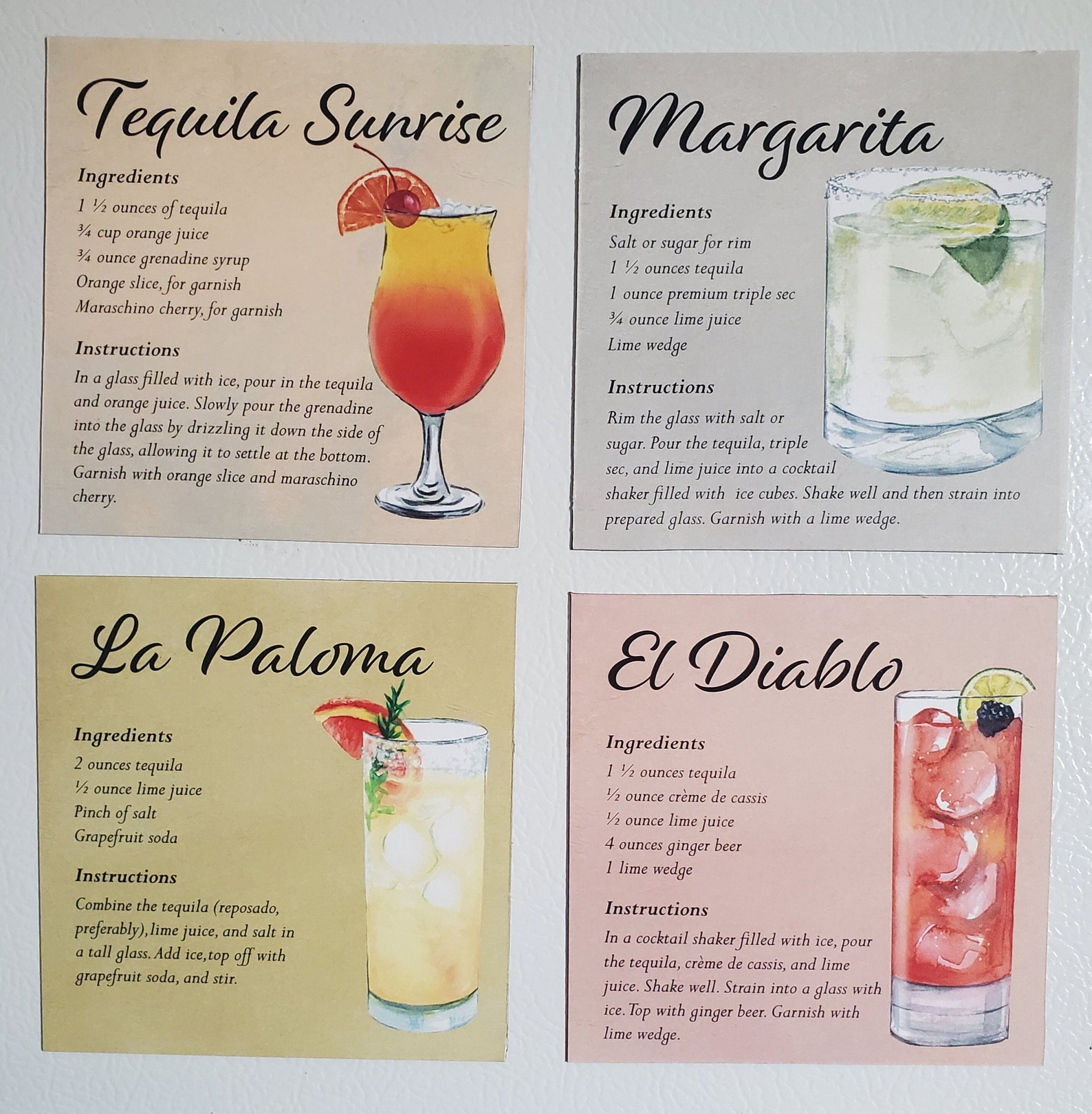 Tequila Cocktail Recipe Magnets Set of 4 - Etsy